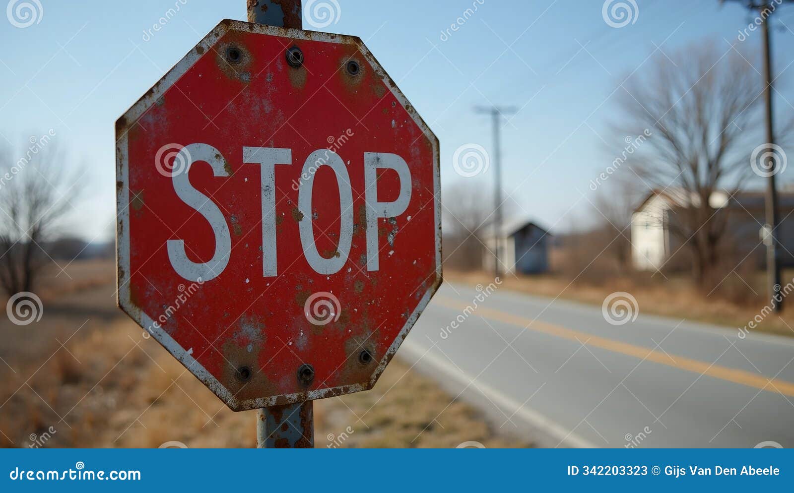 Vintage Stop Sign on Rusty Pole in Industrial Area Stock Illustration ...