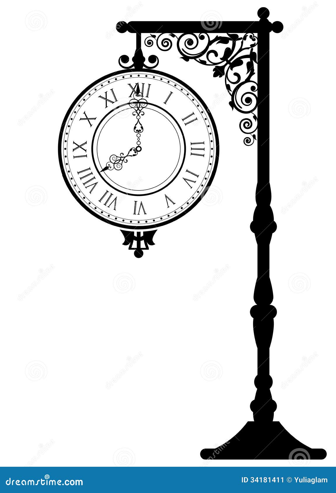 Vintage street clock stock vector. Illustration of arrow - 34181411