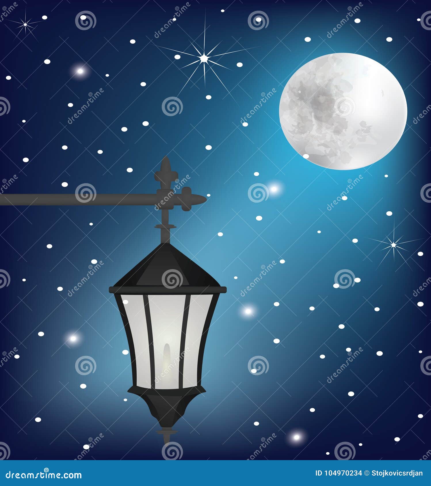 Vintage Street Lamp at Night Stock Vector - Illustration of city ...