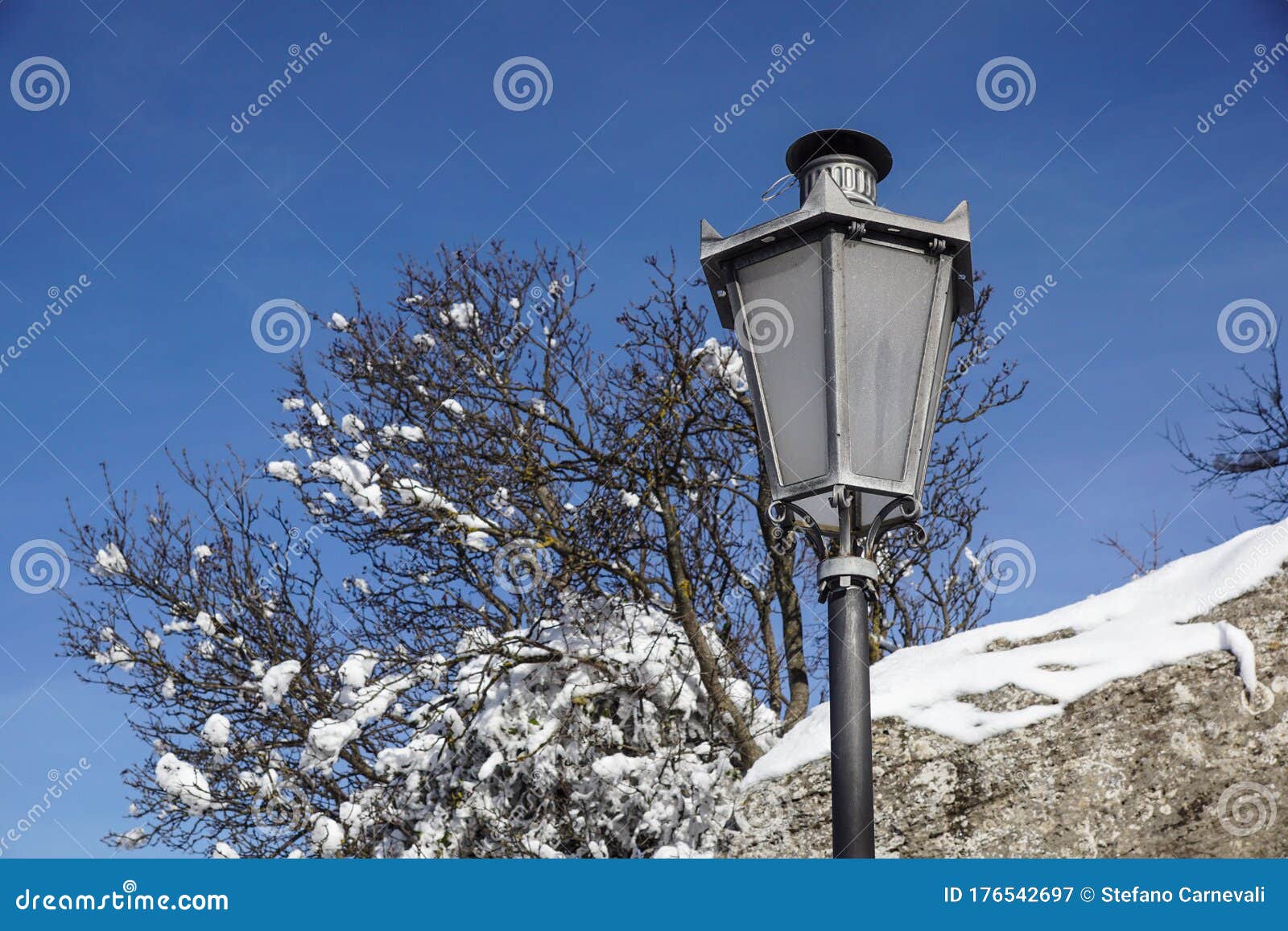 Vintage Street Lamp Post at Winter Day Stock Image - Image of light ...