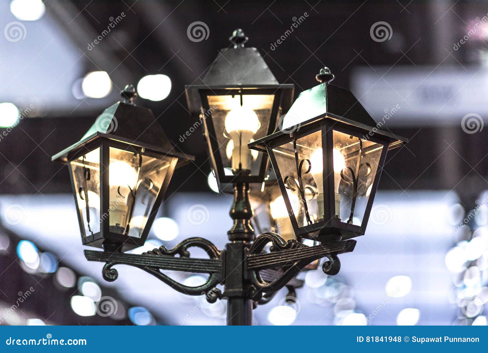 Vintage Street Light Lamp at Night. Stock Photo - Image of urban ...