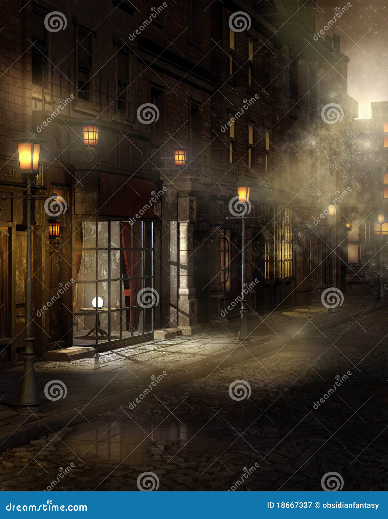 Vintage street at night stock illustration. Illustration of dark - 18667337