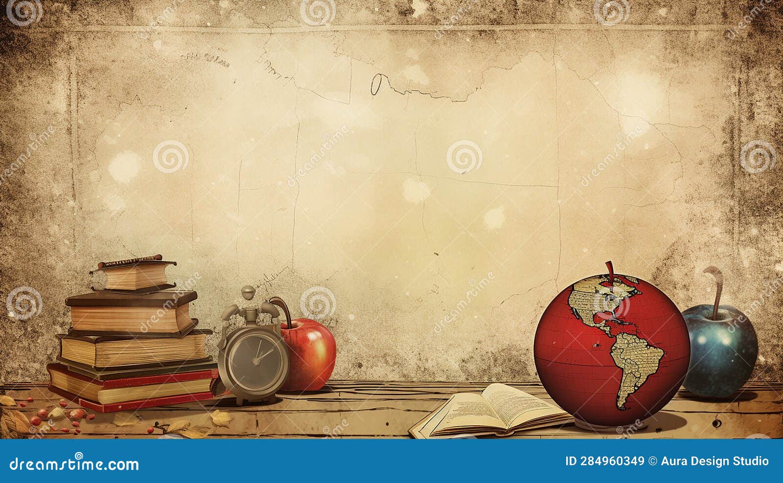 Vintage Study Break Aged Texture Illustration with Old Books Stock ...