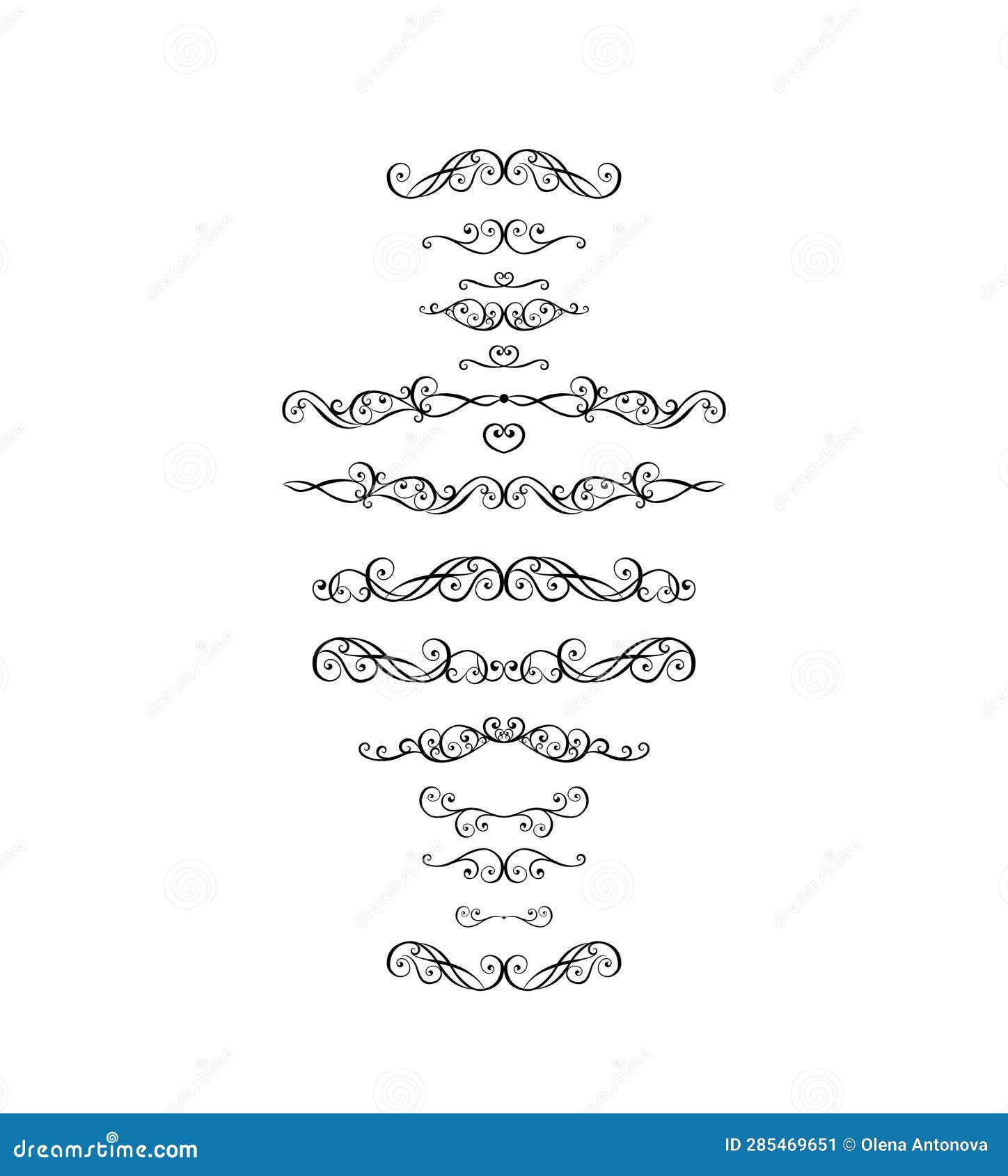 Vintage Style Calligraphic Set of Decorative Curled Black Headers ...