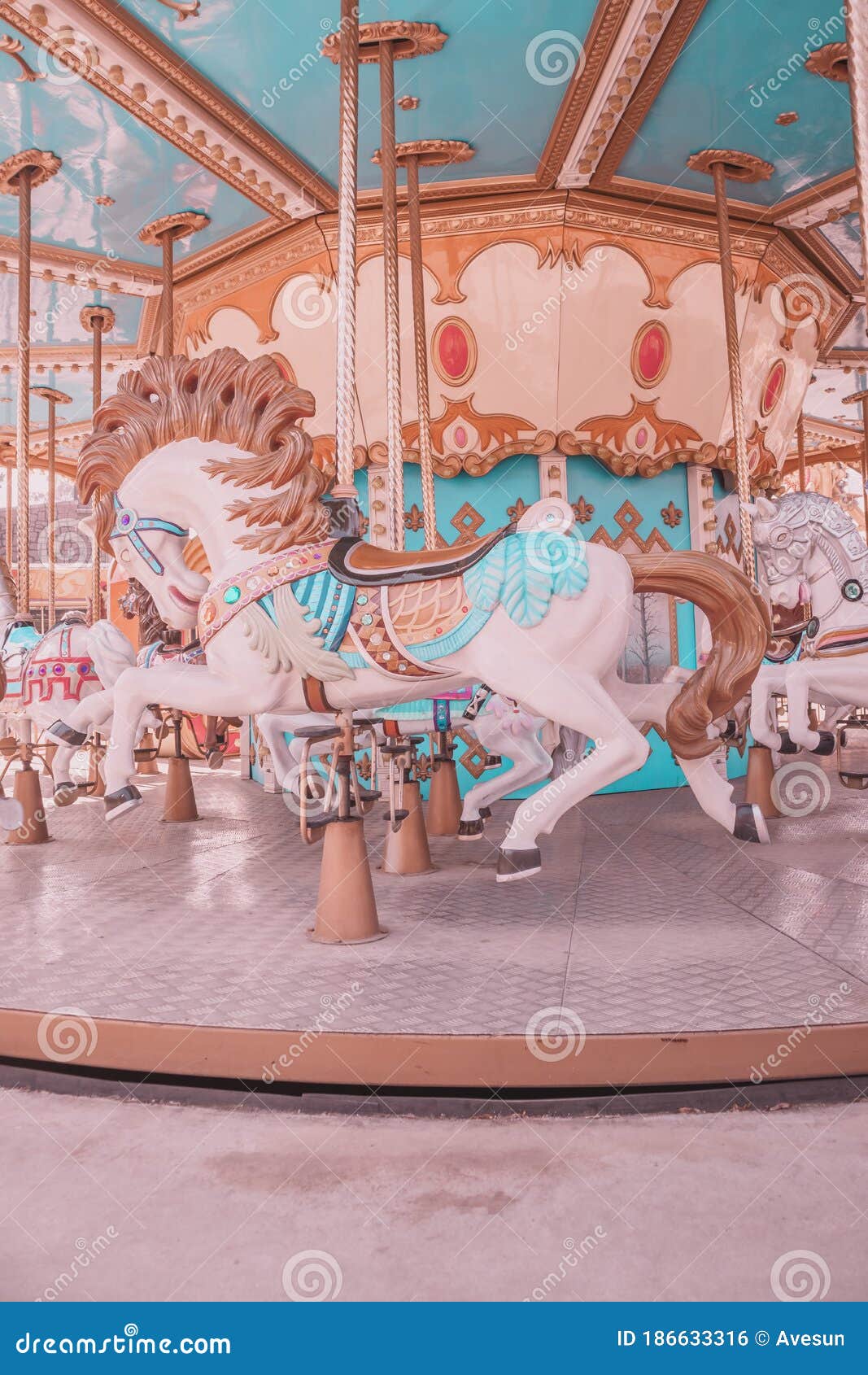 Vintage style carousel stock photo. Image of empty, amusement - 186633316