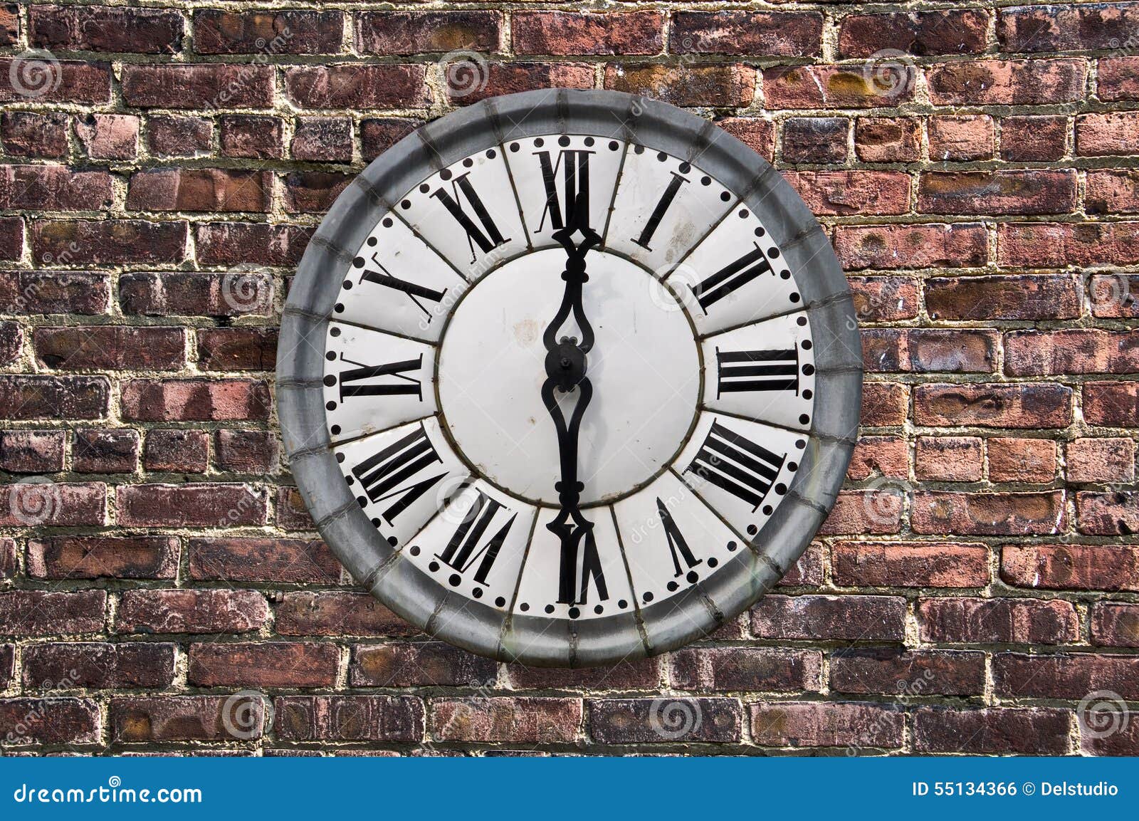 Vintage Style Clock on a Red Brick Wall Stock Photo - Image of hour ...