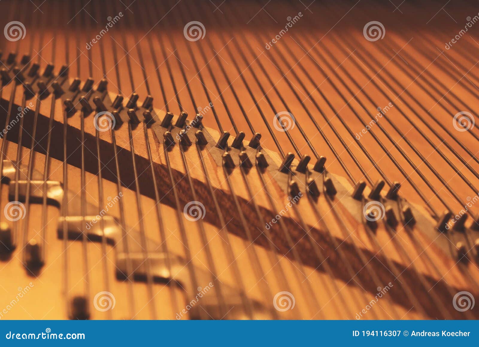 Inside Grand Piano Vintage Close Up Bridge and Strings 02 Stock Image ...