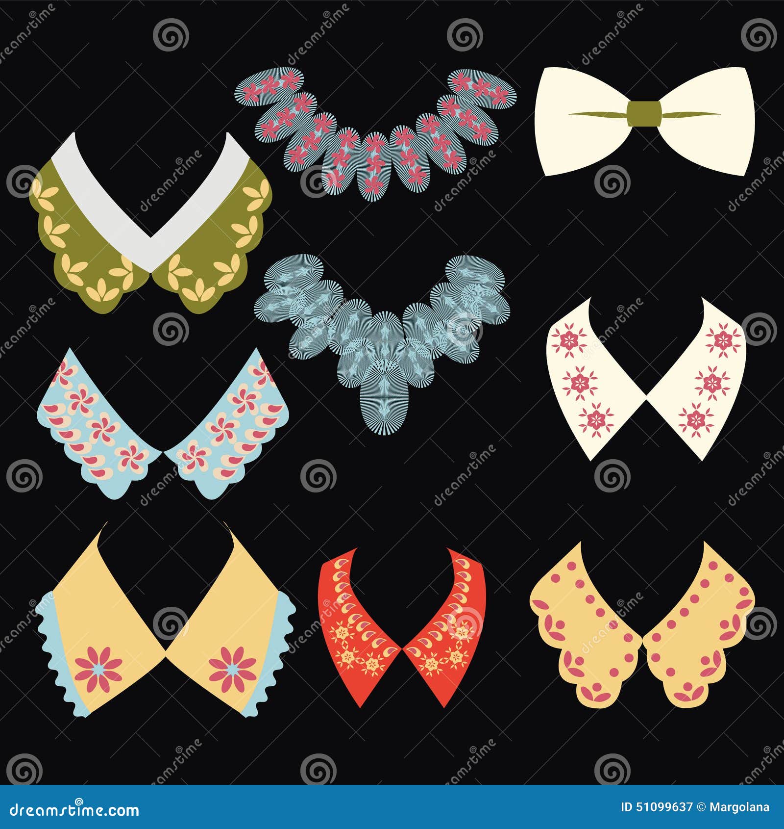 Vintage Style Collars On Black Background Cartoon Vector ...