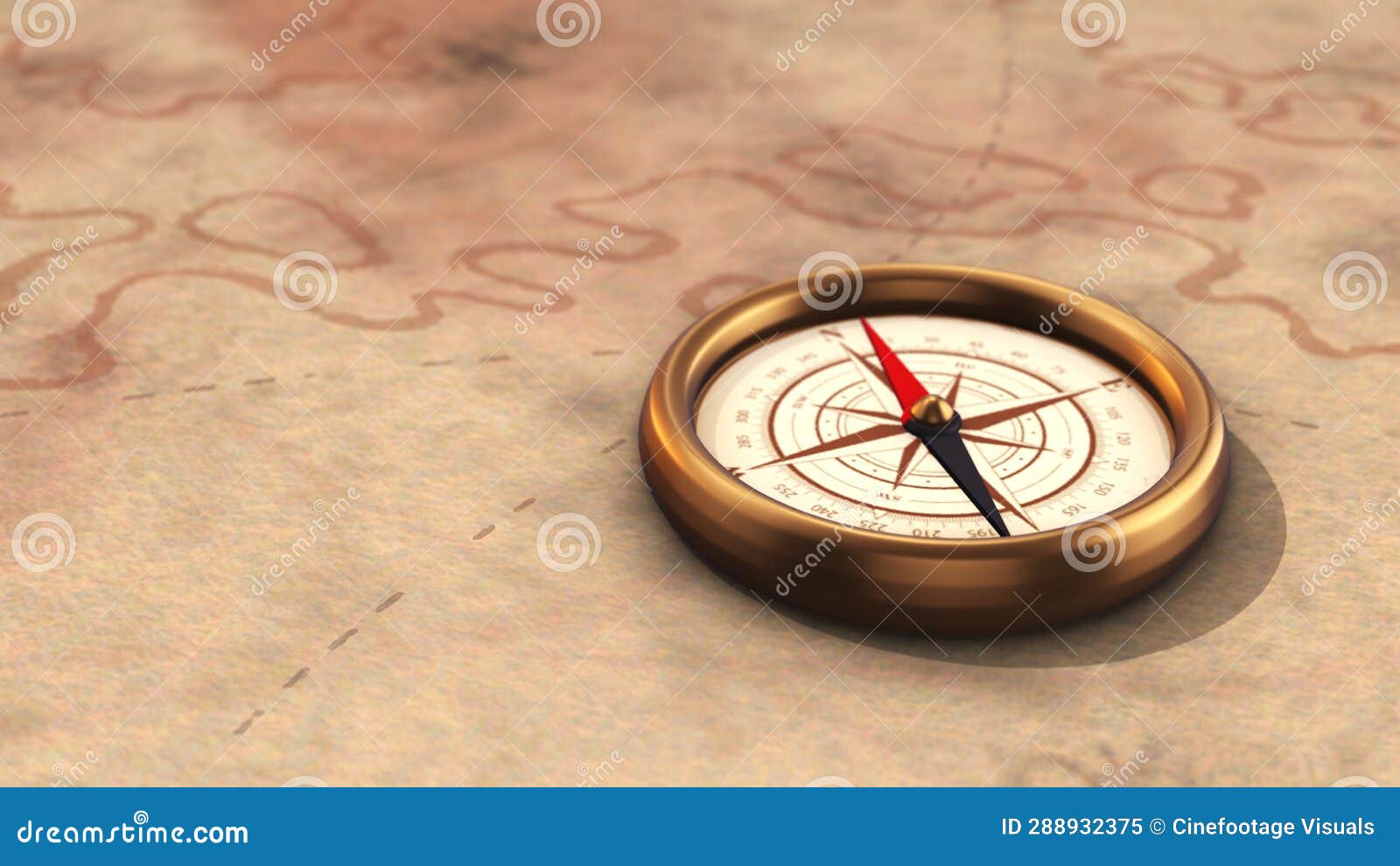 Vintage Style Compass Needle Spinning on Old Map Stock Illustration ...