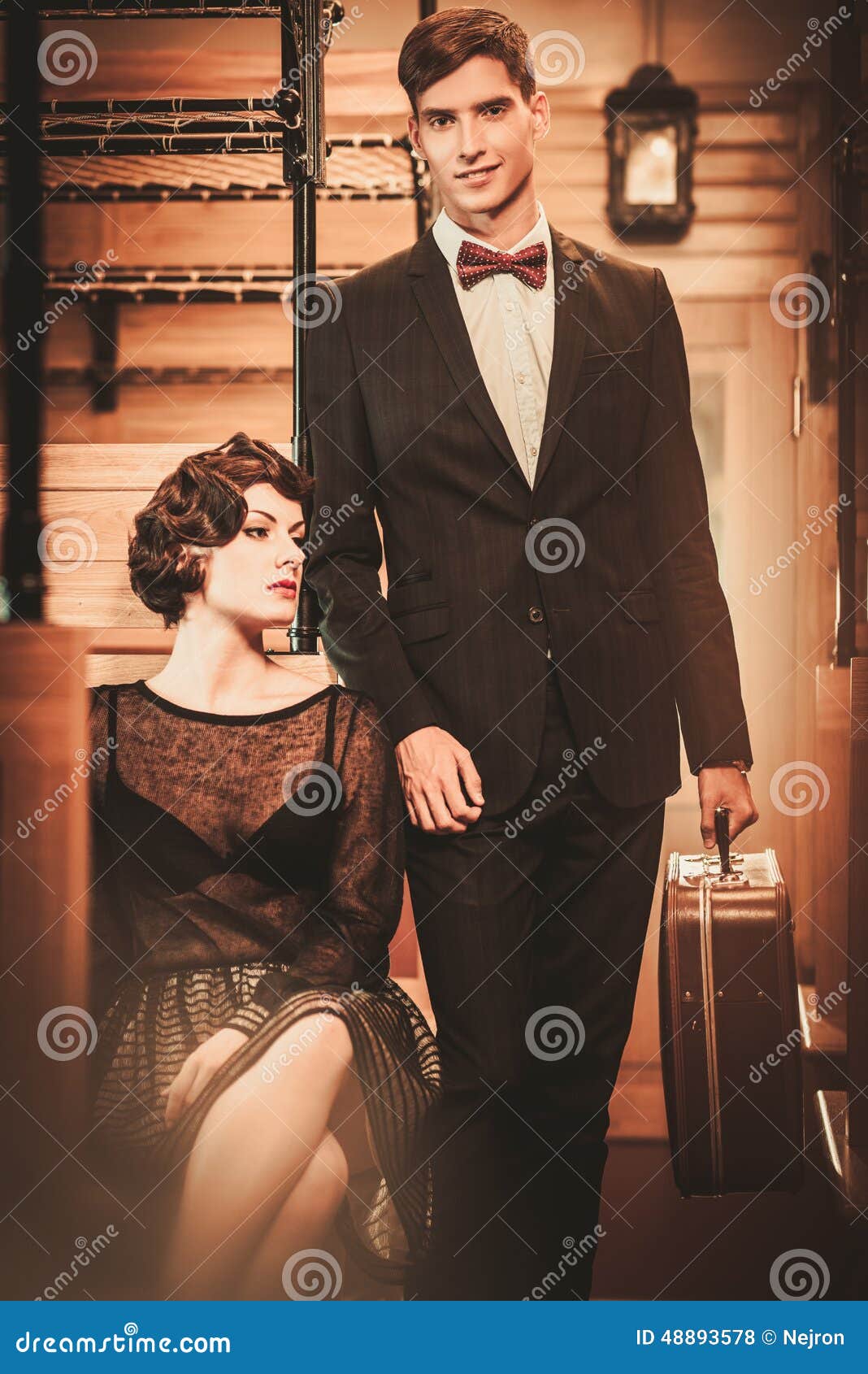 Vintage style couple stock photo. Image of journey, railway - 48893578