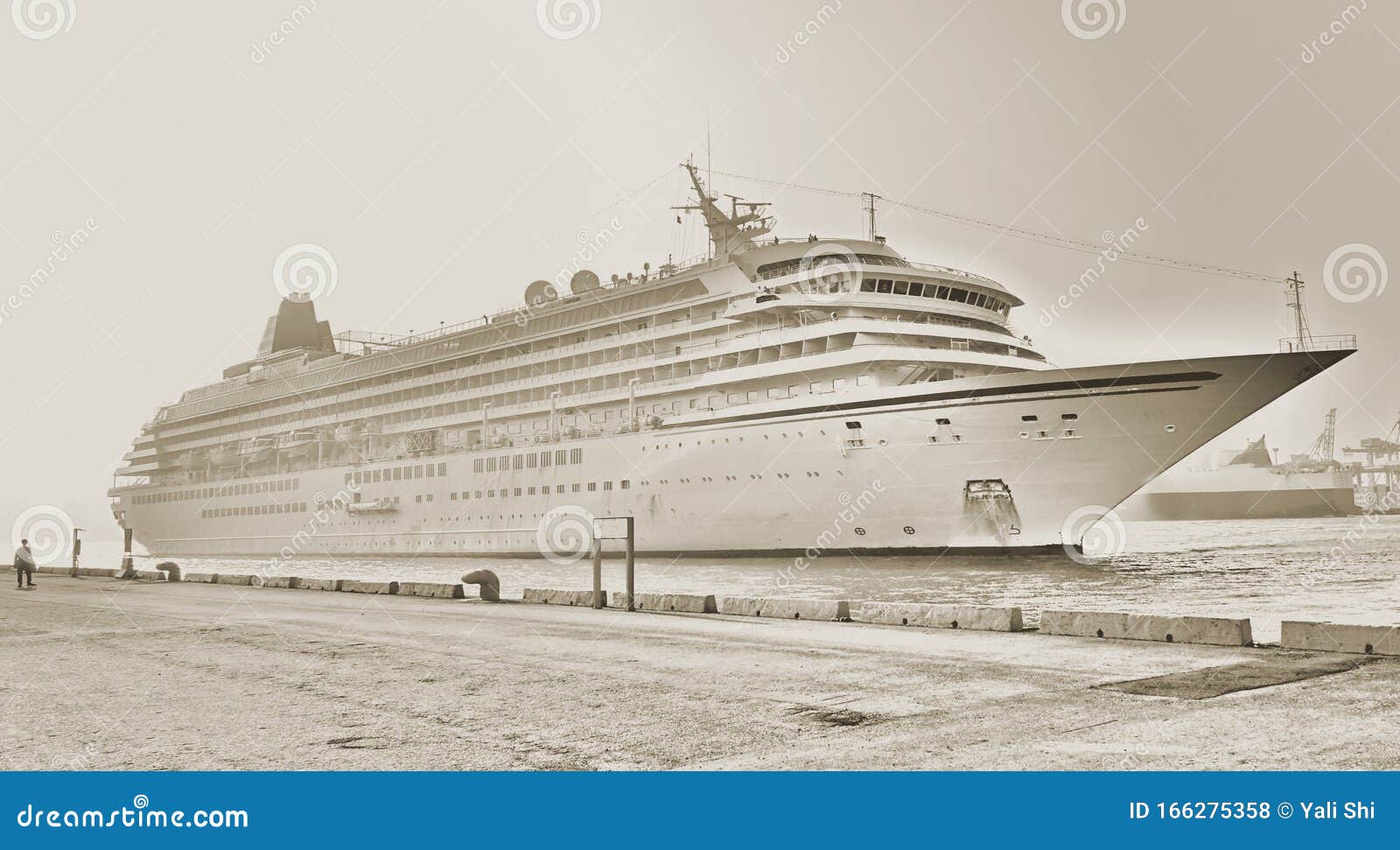 Vintage Style Cruise Ship in Port Stock Photo - Image of levels, dock ...