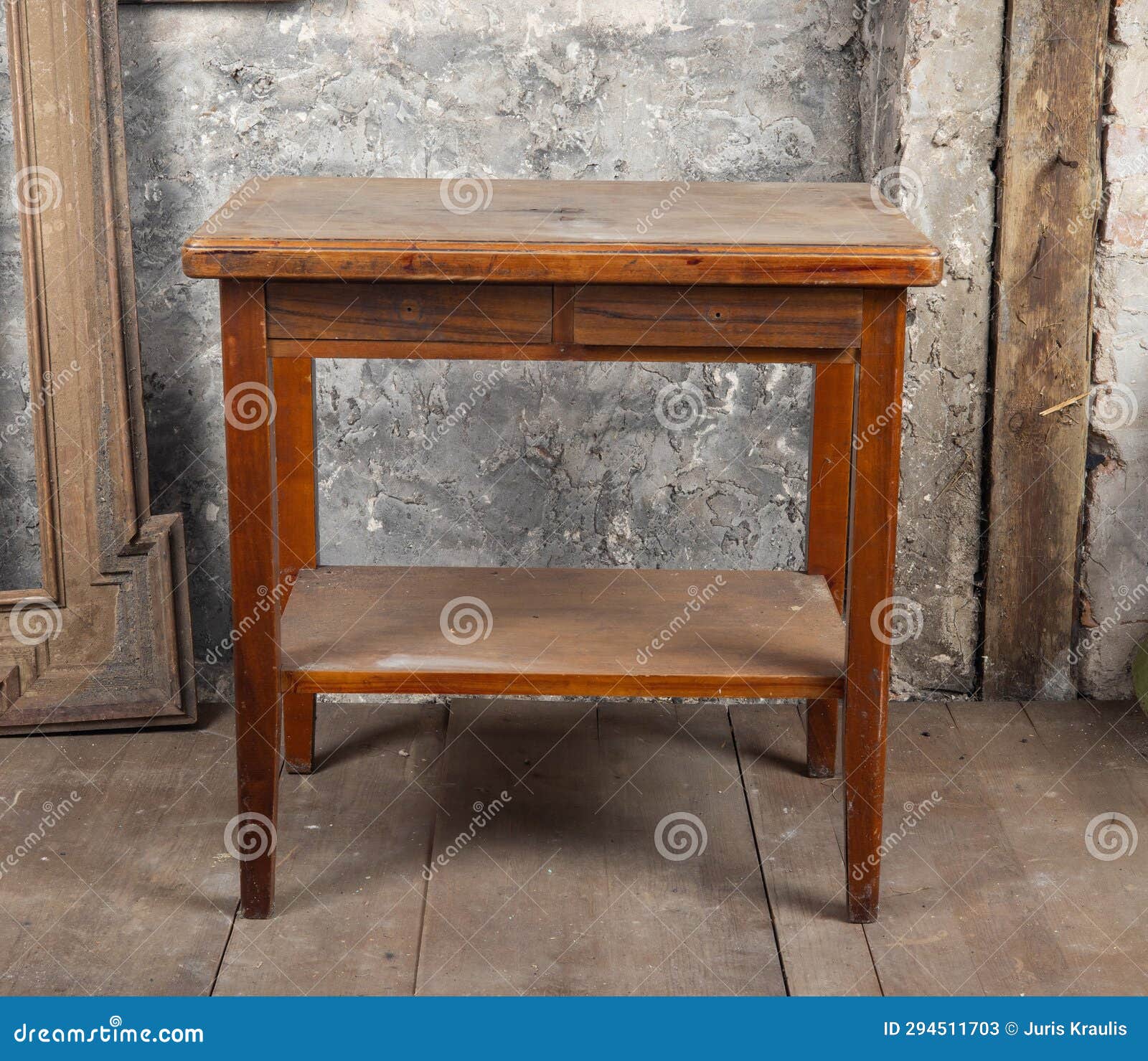 Defective Old Broken Table in an Old Dirty Room with Other Vintage ...