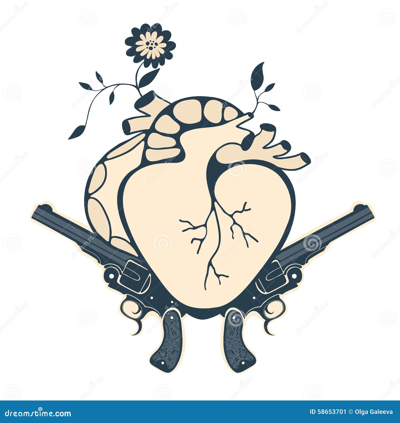 Vintage Style Emblem with Human Heart and Two Stock Vector ...