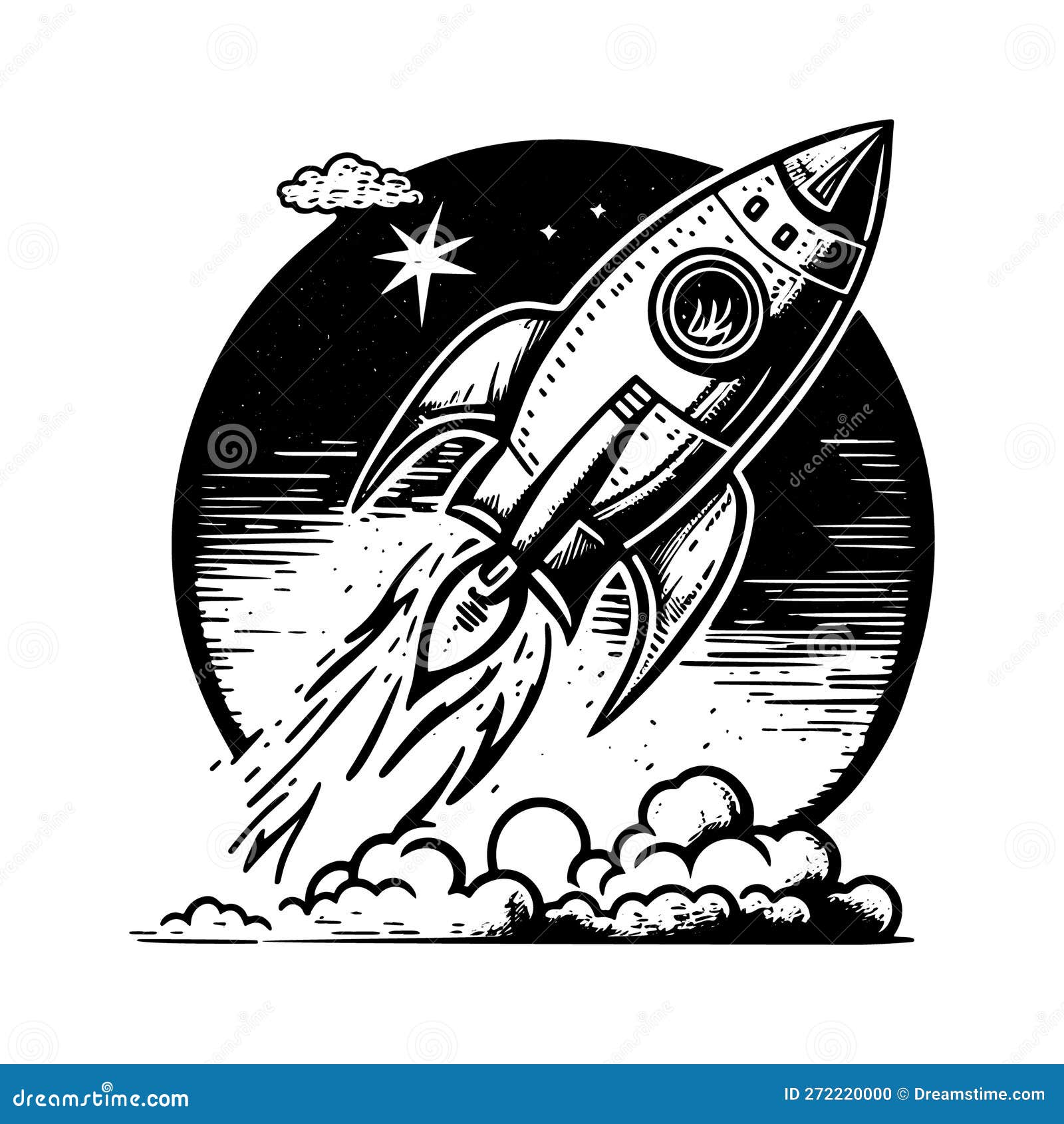A Vintage-style Engraved Sketch of a Rocket Stock Vector - Illustration ...
