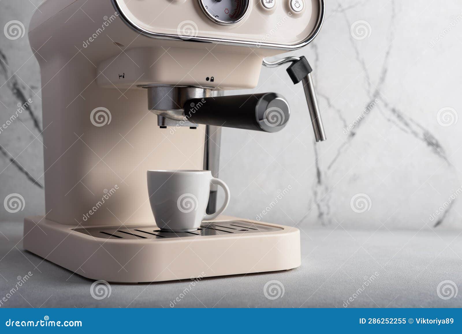 Vintage Style Espresso Machine Making Fresh Coffee Stock Image - Image ...