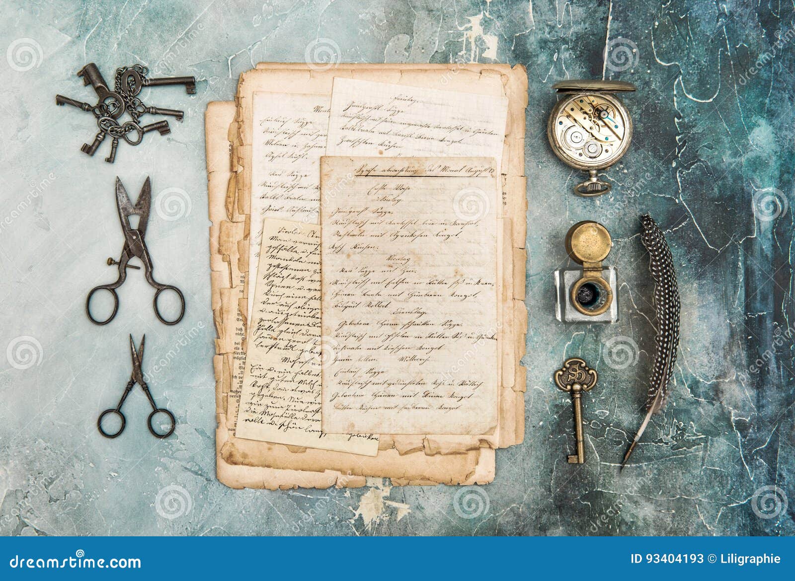Vintage Style Flat Lay Used Paper Sheet Antique Objects Stock Image ...
