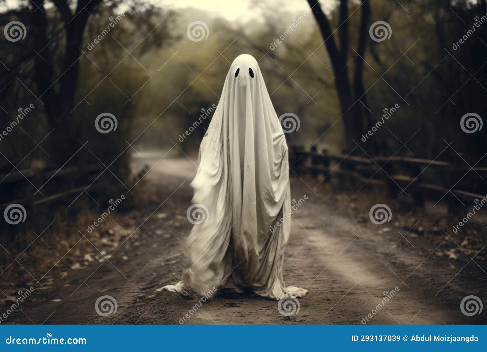 Vintage Style, Grainy Image of a Ghost on a Rural Path Stock ...