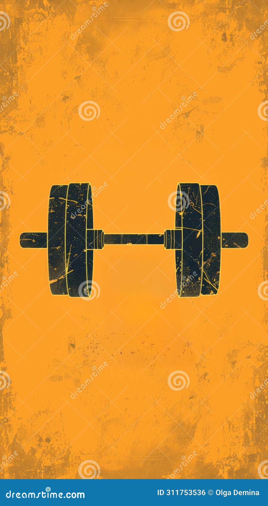 Vintage-style Illustration of a Barbell with a Distressed Texture on ...