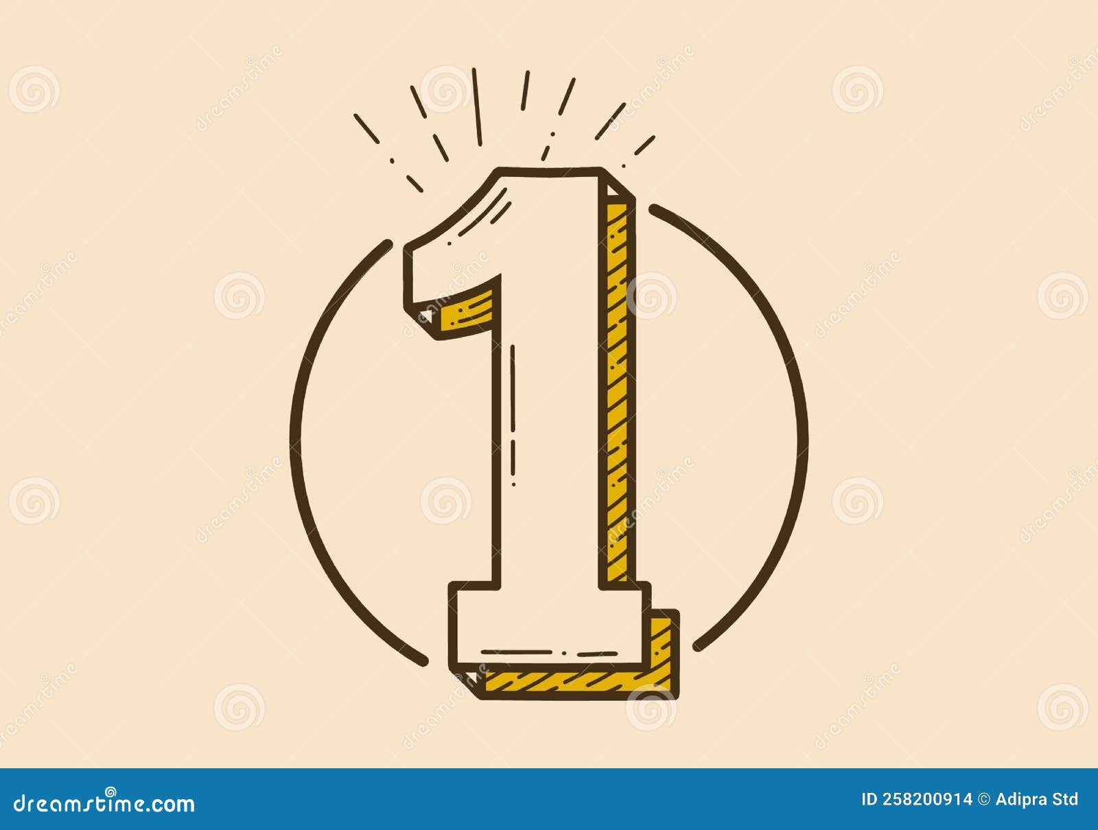 Vintage Style Illustration of a Number One in Circle Stock Vector ...