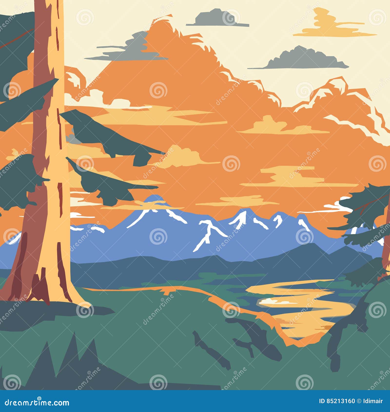 Vintage Style Landscape Background Retro Ads Print Vector Stock Vector ...