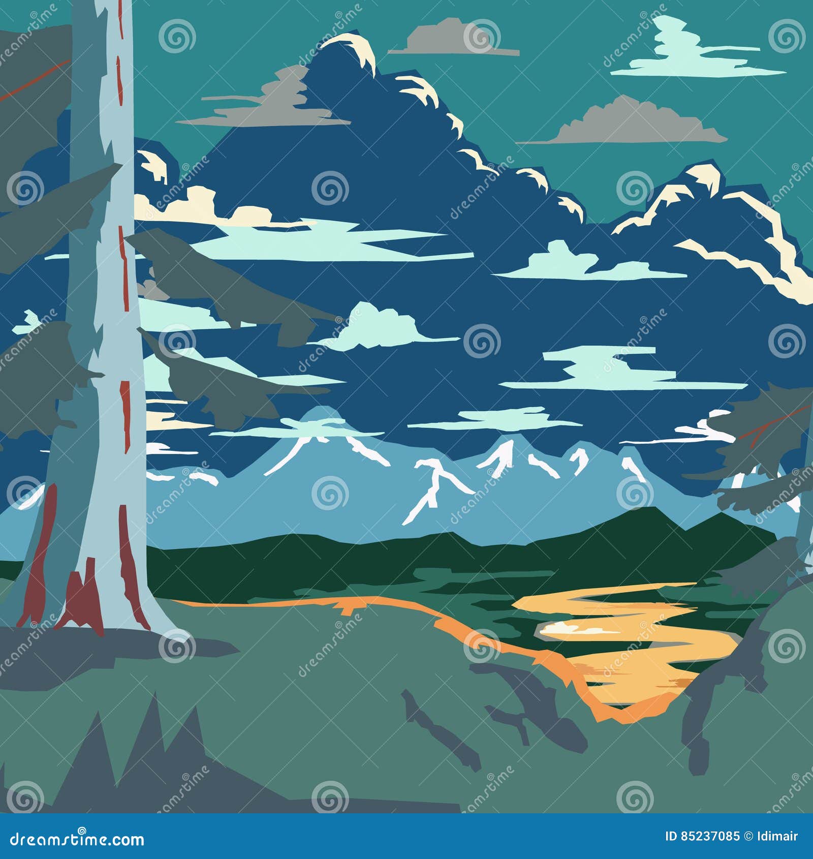 Vintage Style Landscape Background Retro Ads Print Vector Stock Vector ...