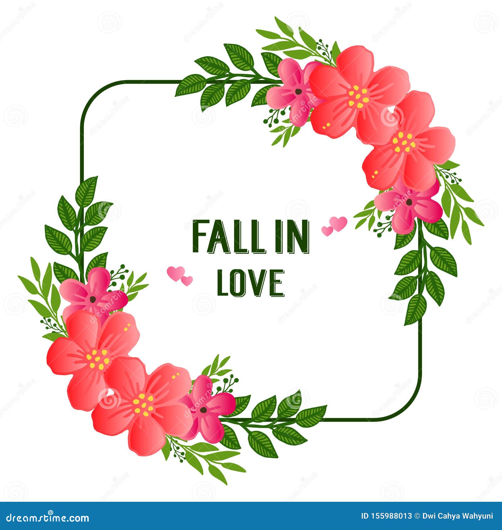 Vintage Style Leaf Wreath Frame, for Greeting Card Fall in Love. Vector ...