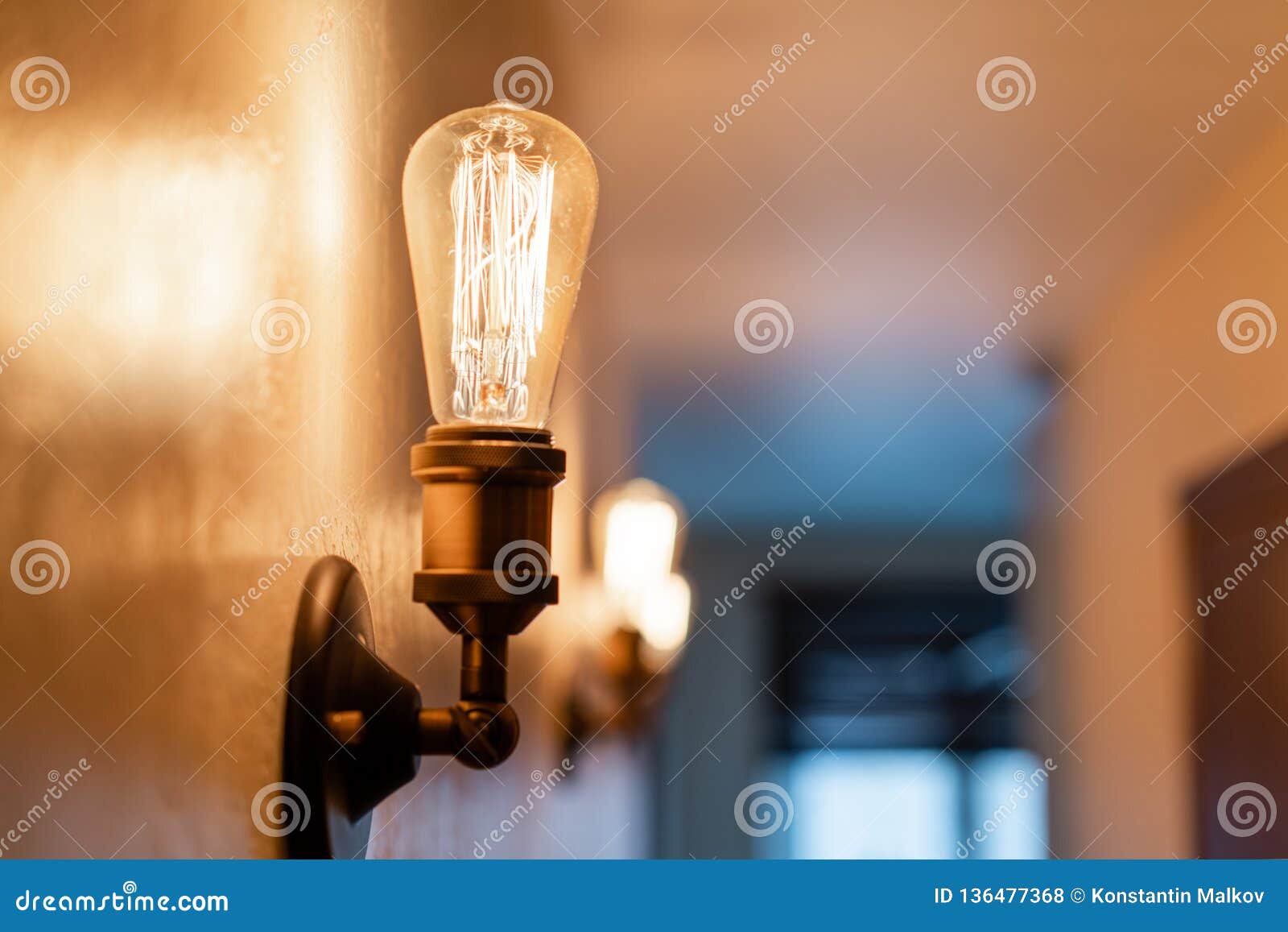 Vintage Style Light Bulbs. Glass Round Bulbs with a Spiral on Wall ...