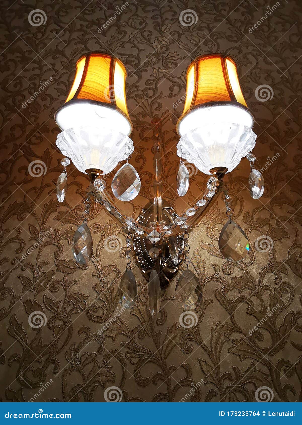 Vintage Style Lighting Objects on the Wall Stock Photo - Image of light ...
