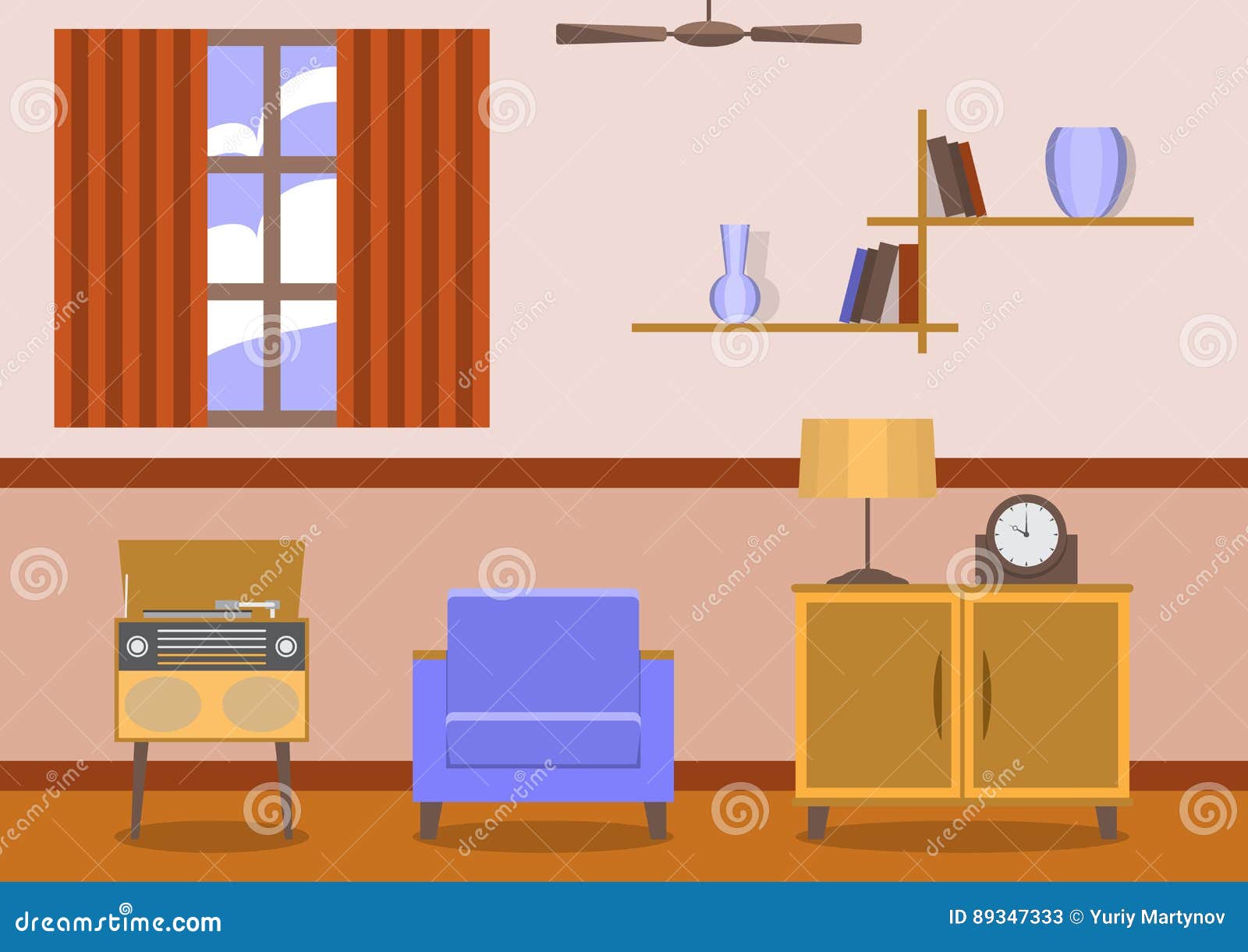 Vintage Style Living Room Interior. Stock Vector - Illustration of ...