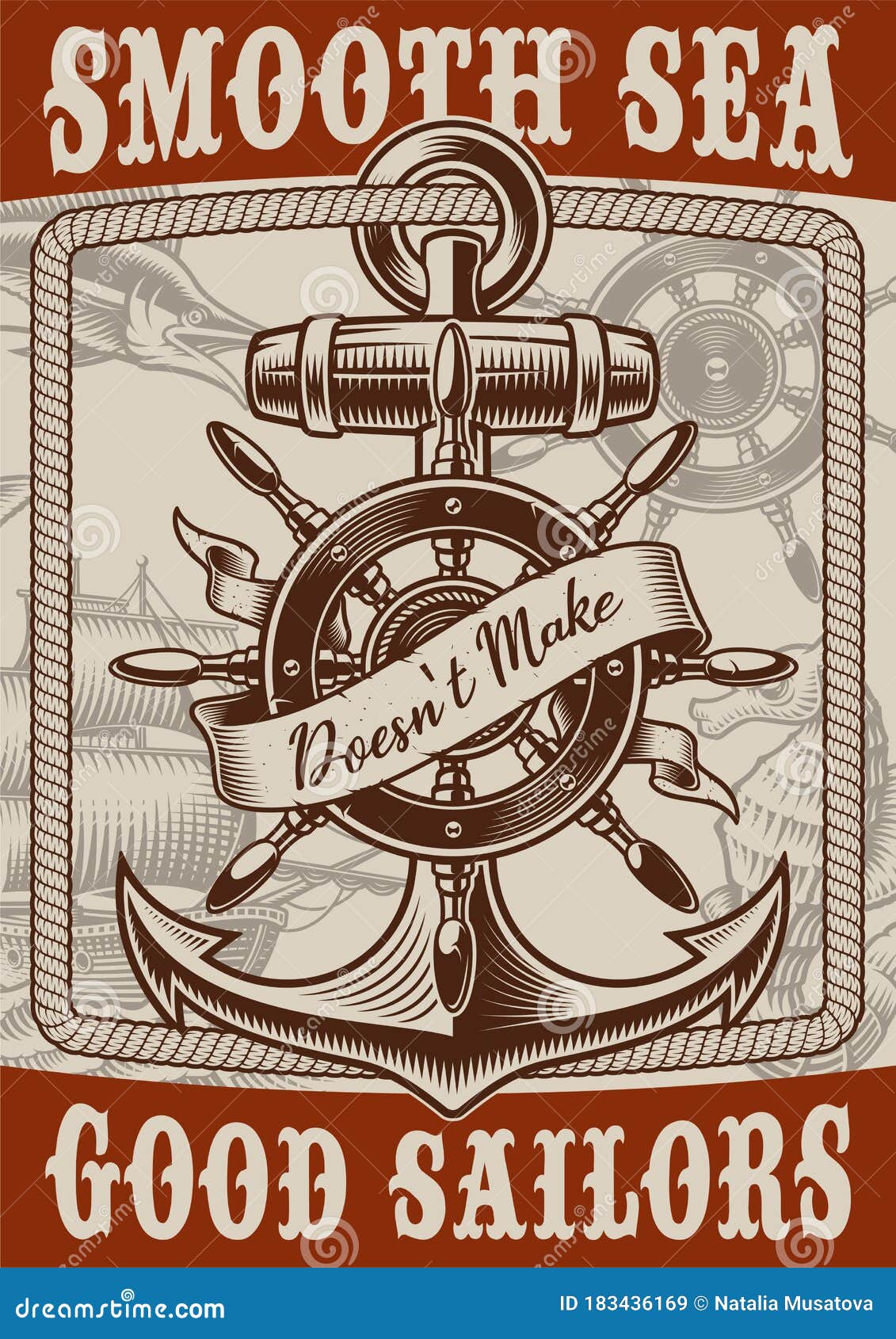 Vintage Style Nautical Poster With Anchor On White Background Stock
