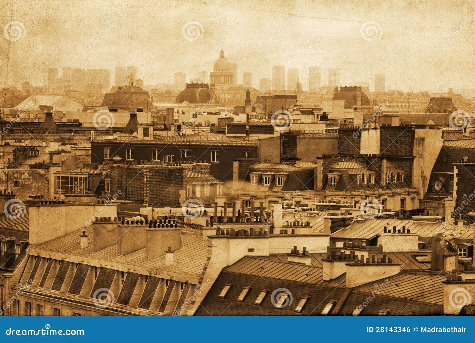 Vintage Style Picture of the Roofs of Paris Stock Photo - Image of ...