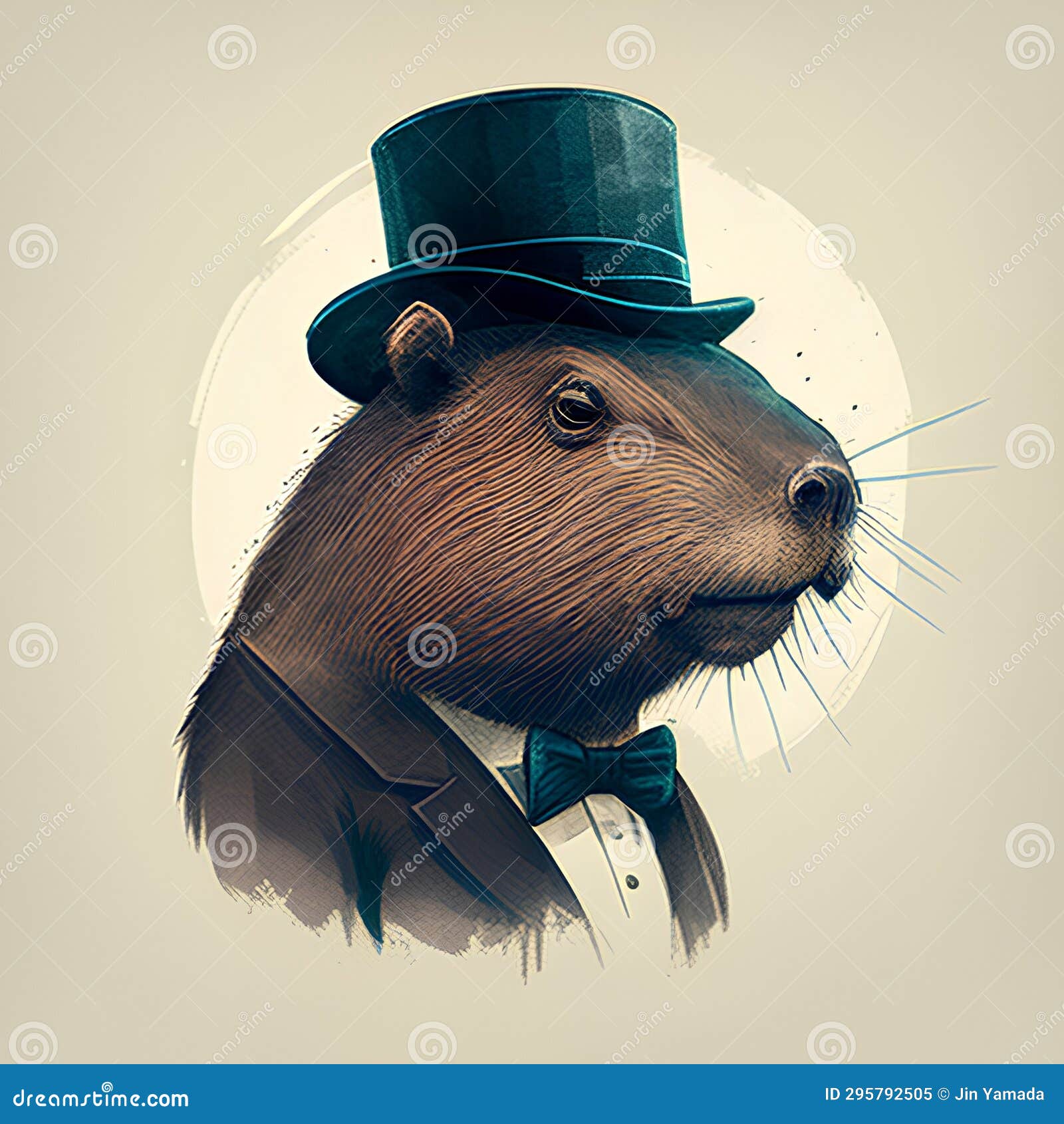 Vintage Style Portrait of a Beaver in Top Hat and Bow Tie Stock ...