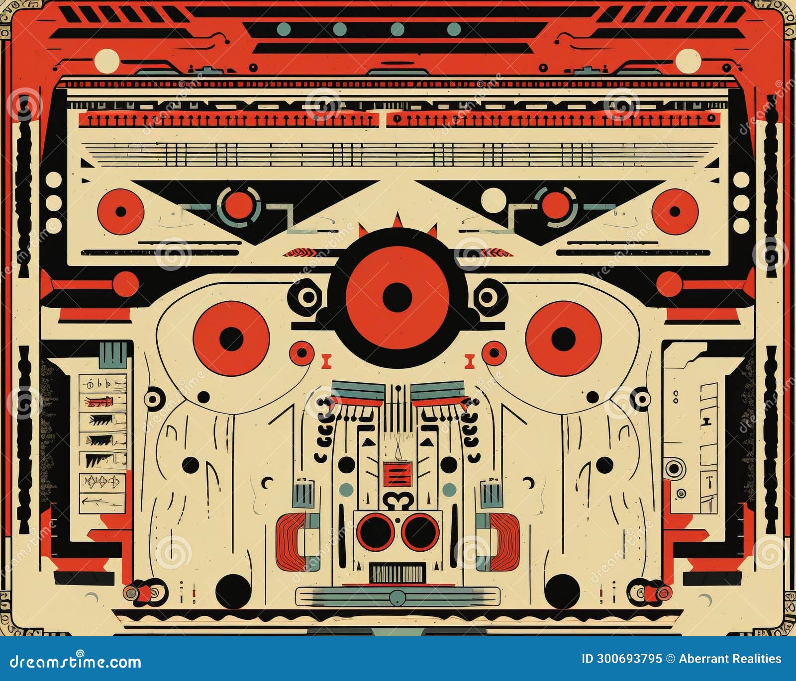 A Vintage Style Poster with a Red and Black Design on it Stock ...