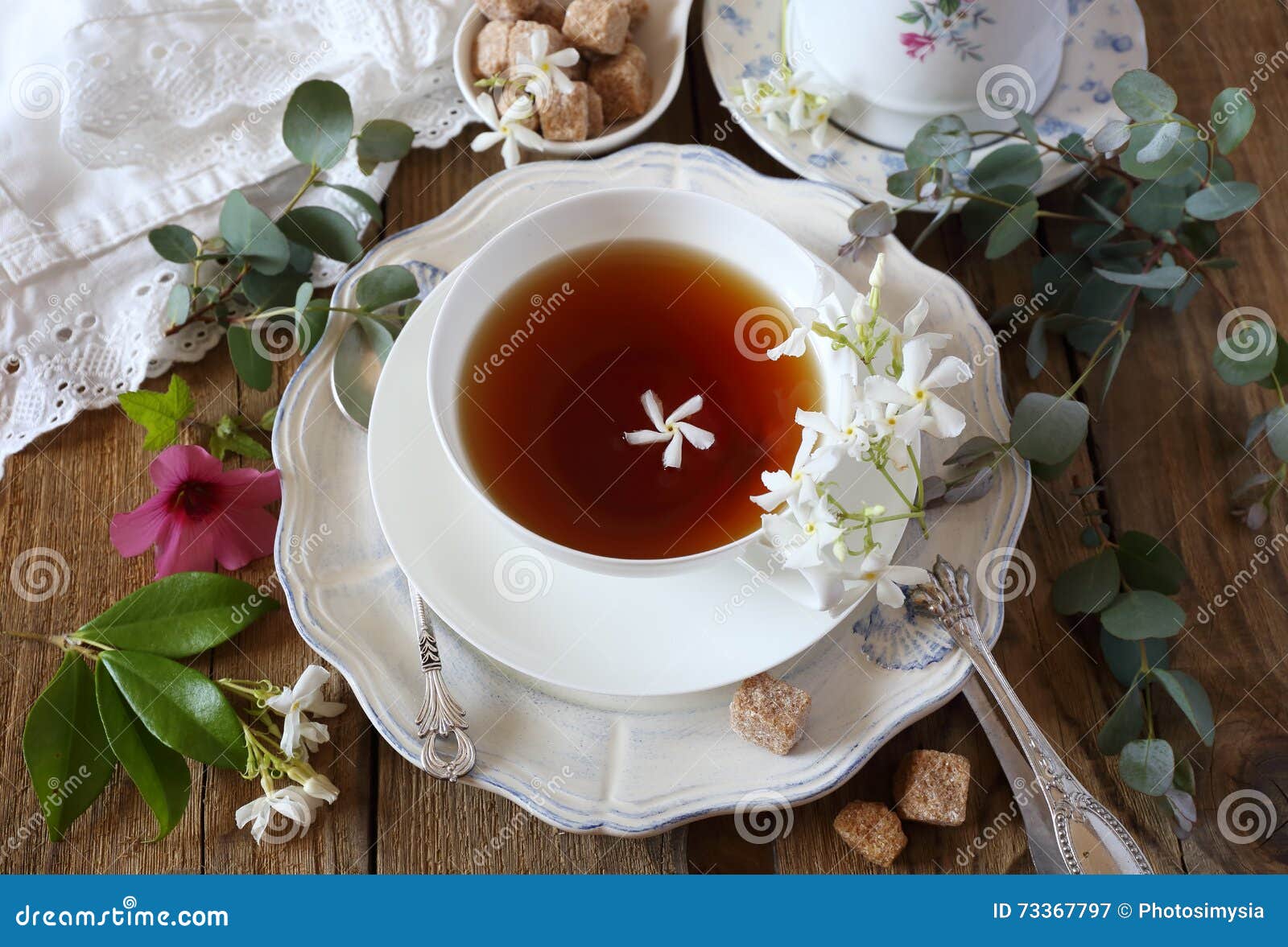 Vintage Style: Romantic Tea Drinking with Jasmine Tea Stock Image ...