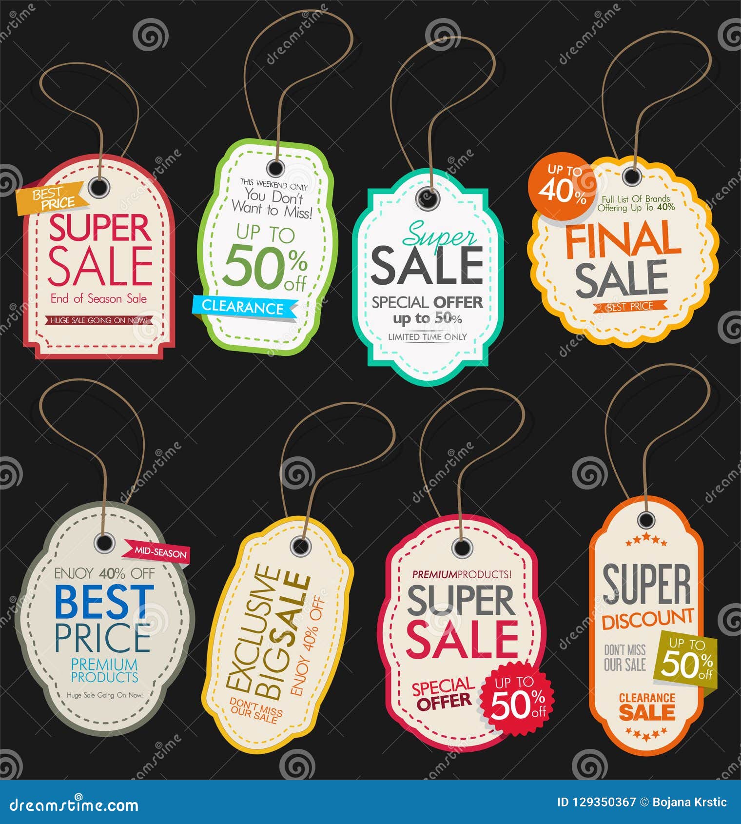 Vintage Style Sale Tags Design Vector Collection Stock Illustration ...