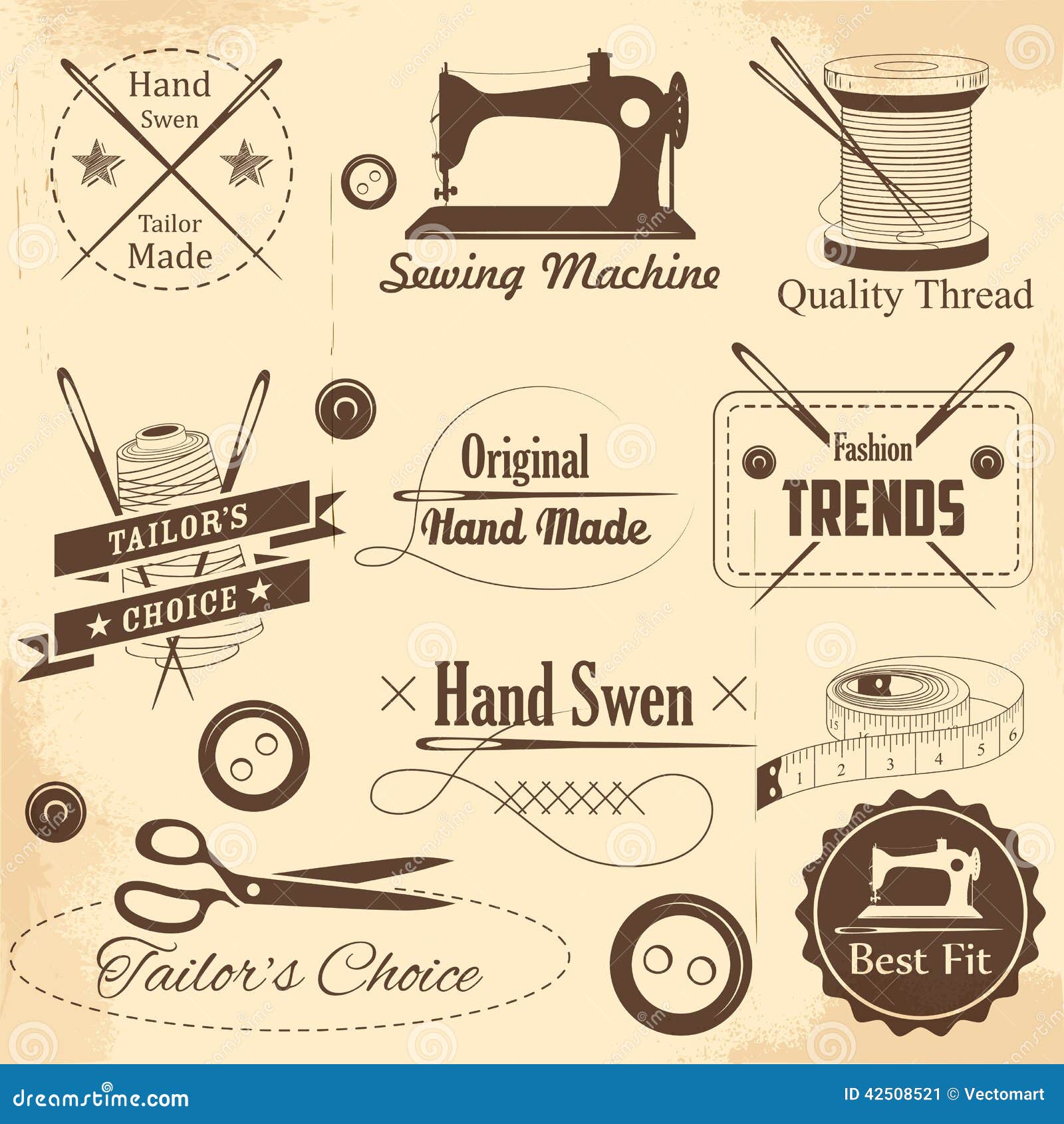 Vintage Style Sewing And Tailor Label Cartoon Vector | CartoonDealer ...