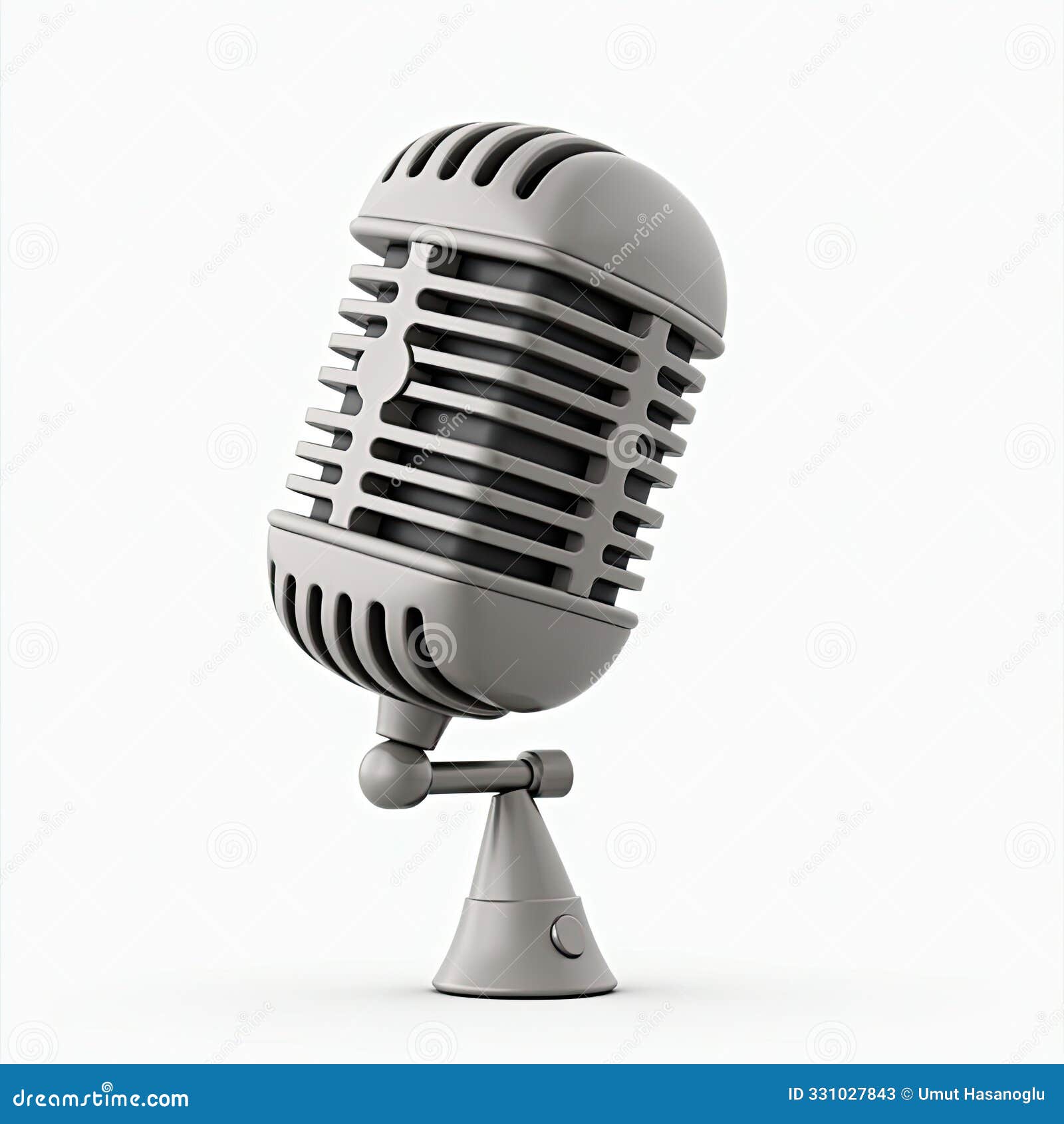 Vintage-style Silver Microphone on a Small Stand, Isolated Against a ...
