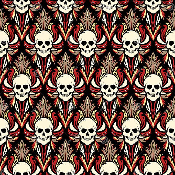 Vintage Style Skulls Damask Pattern Stock Vector - Illustration of ...