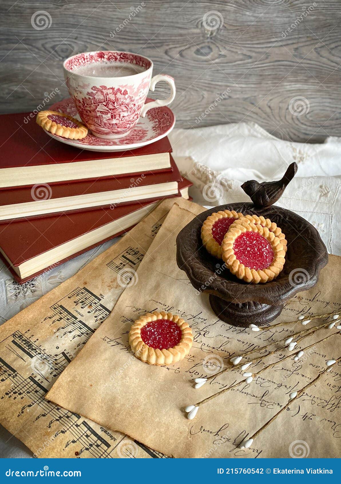 Vintage Style Still Life with Cup and Biscuits Stock Photo - Image of ...