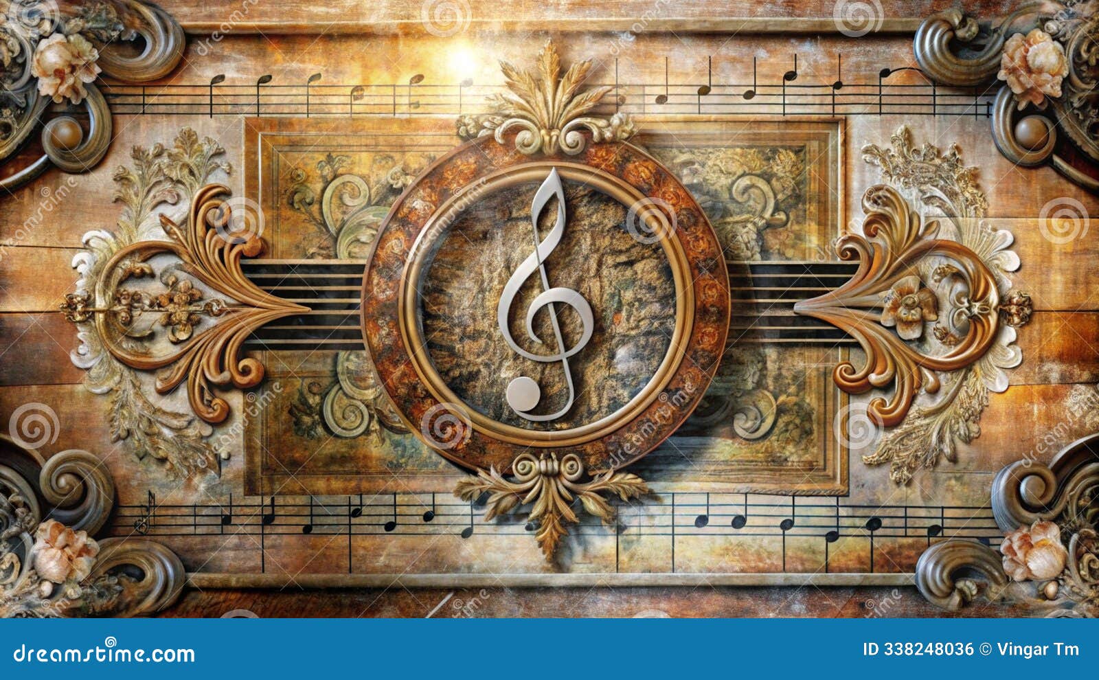 A Vintage-style Treble Clef Symbol on a Decorative Background Stock ...