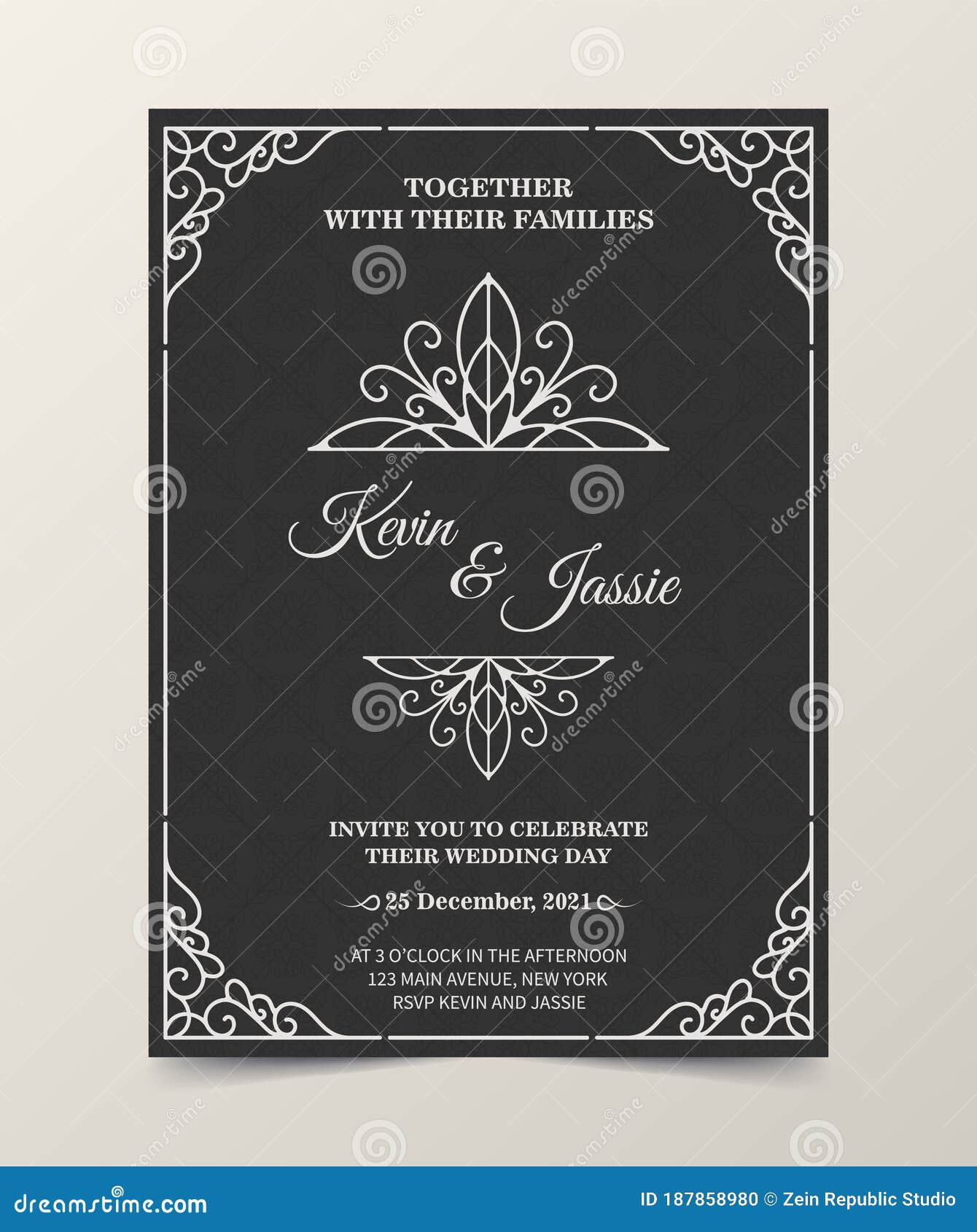 Vintage Style Vector Design Invitation Card with a Black Background ...