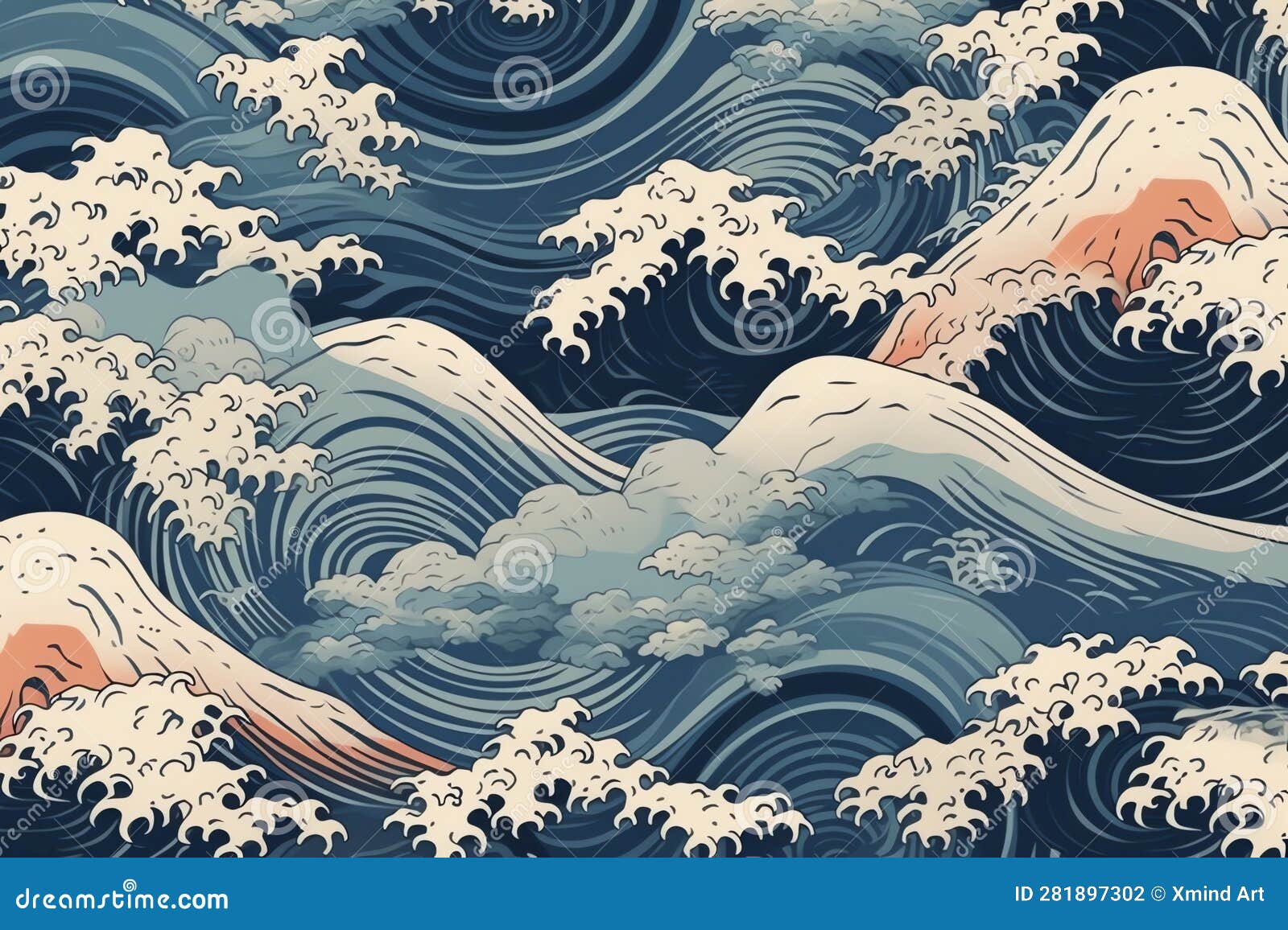 Vintage Style Wave Sea Wave Pattern Ai Generated Stock Illustration ...