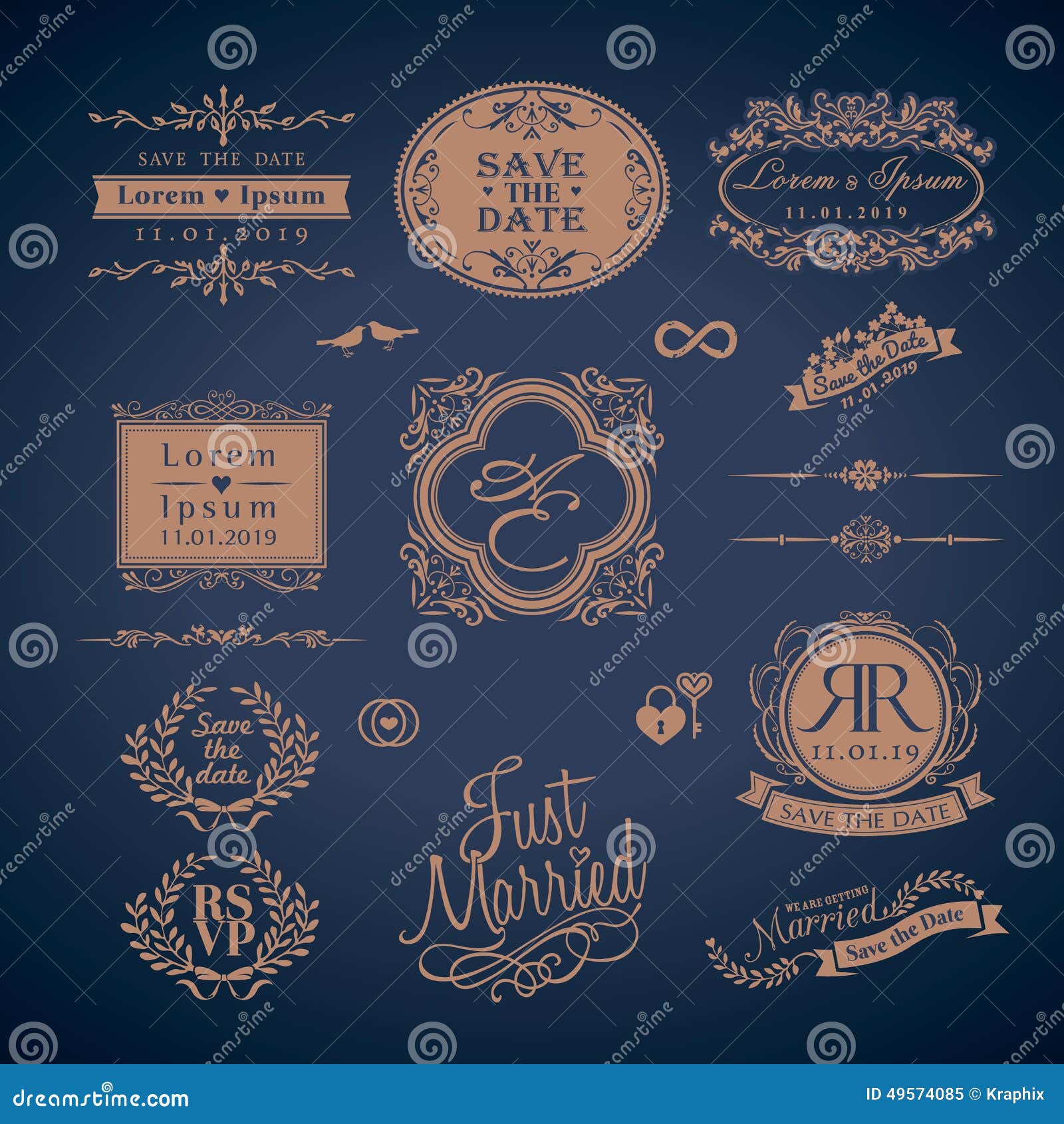 Big Set Of Wedding Monogram Logos Collection, Hand Drawn Watercolor ...