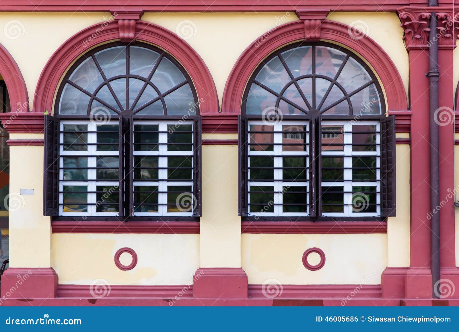 Vintage Style Window on Yellow and Red House Stock Photo - Image of ...