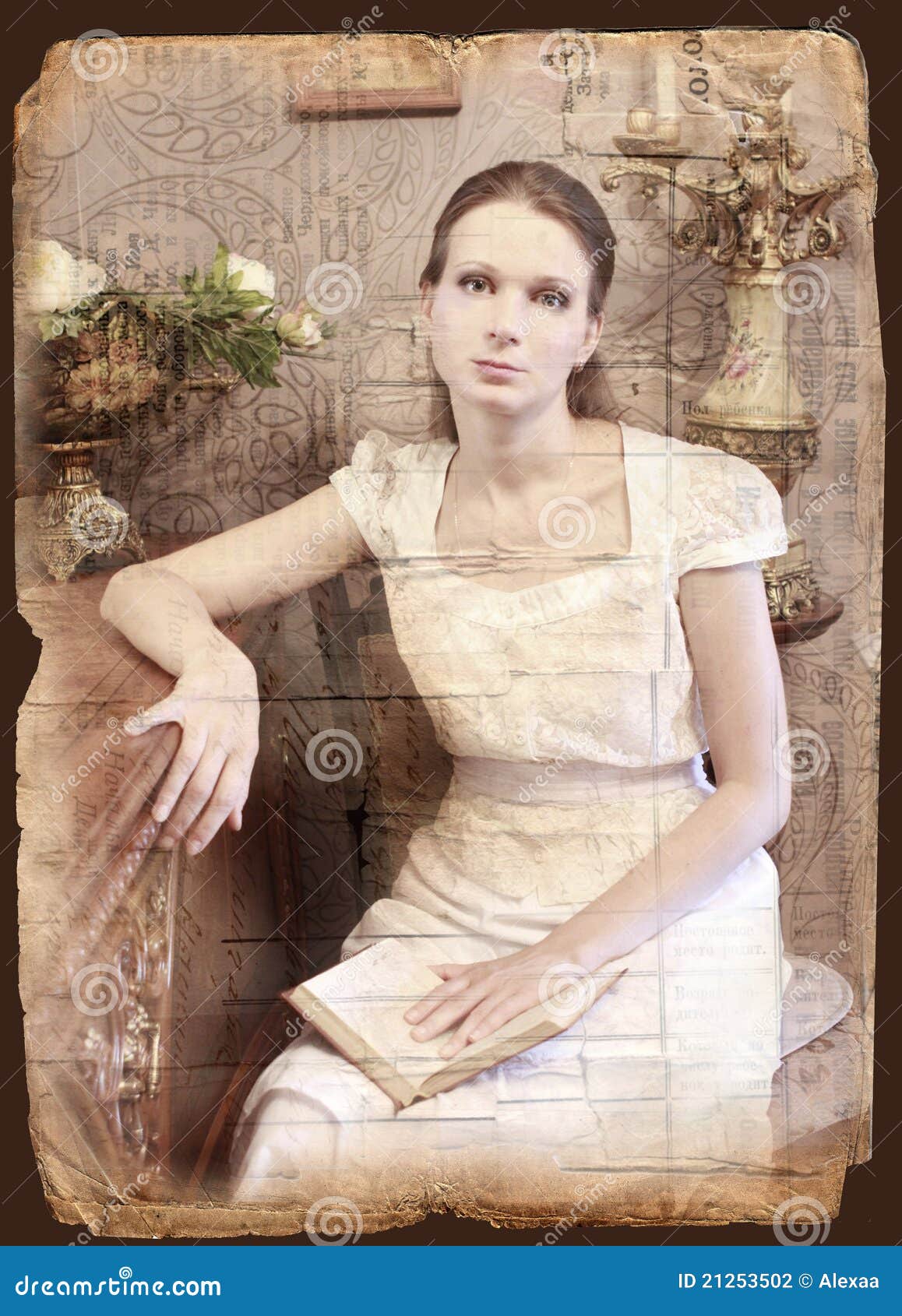 Vintage Style Woman with Book Stock Photo - Image of monochrome, cute ...