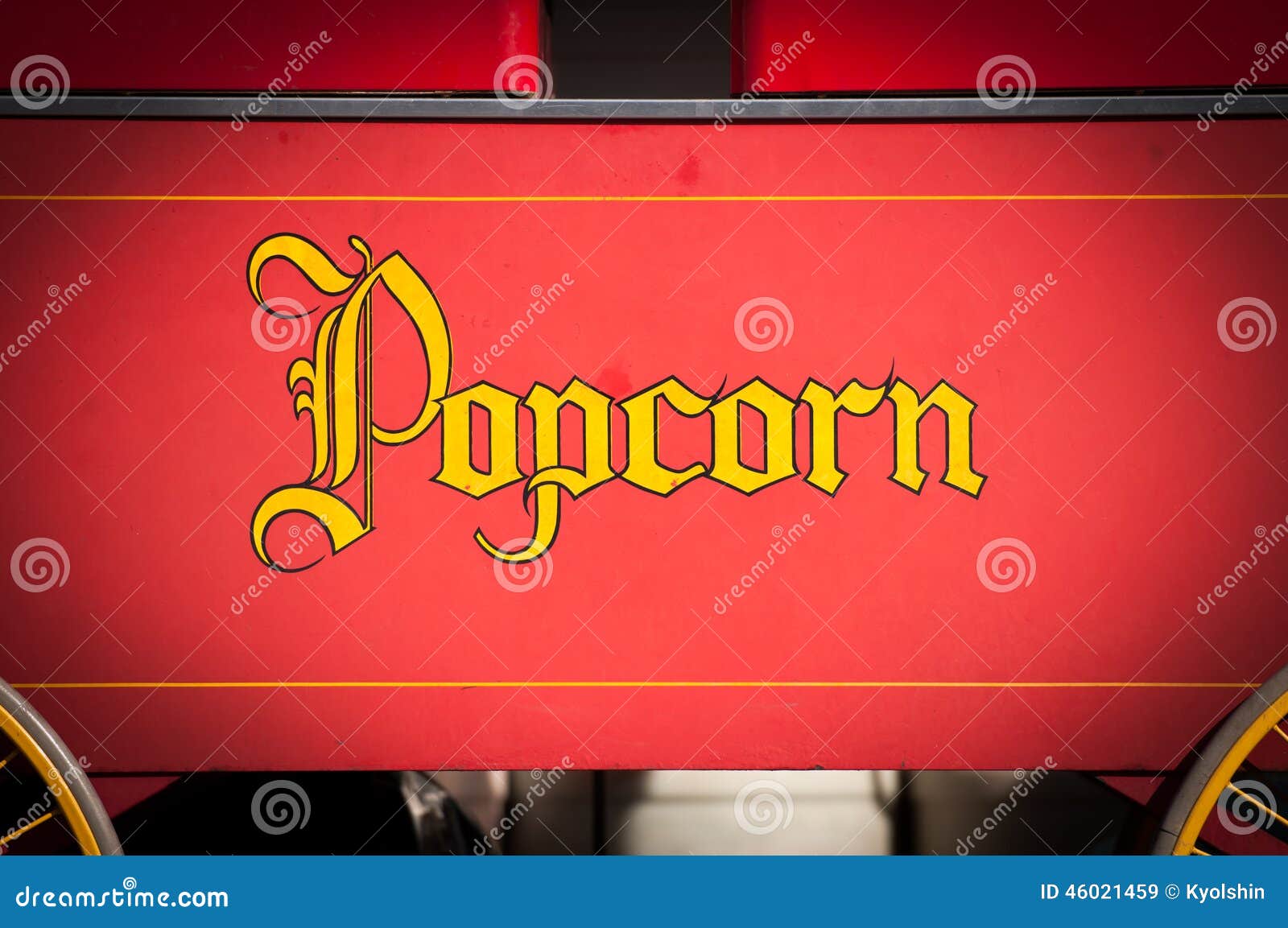 Vintage Style Yellow Popcorn Print on Red Stock Image - Image of close ...