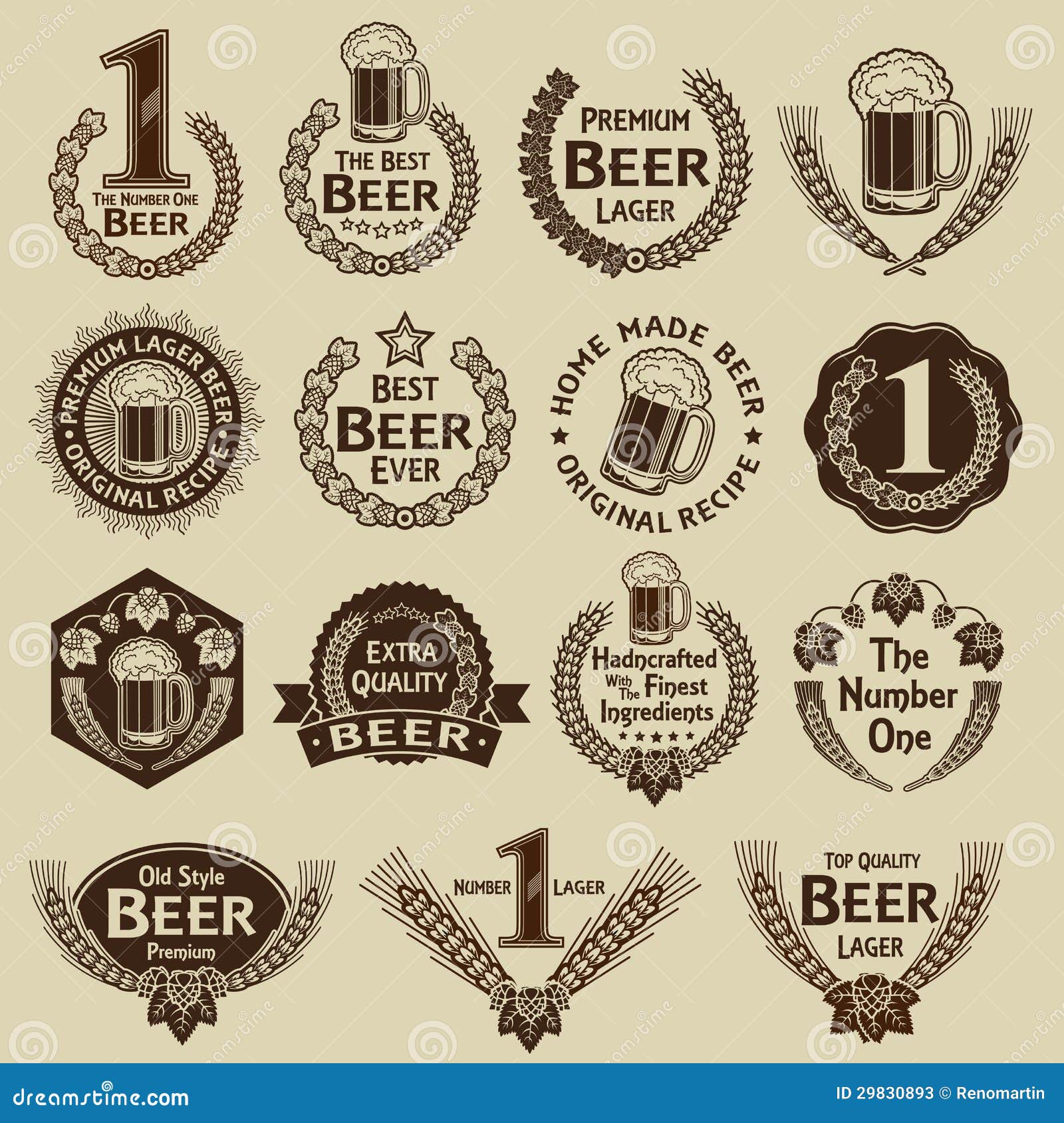 Vintage Collection Beer Seals & Marks Stock Vector - Illustration of ...