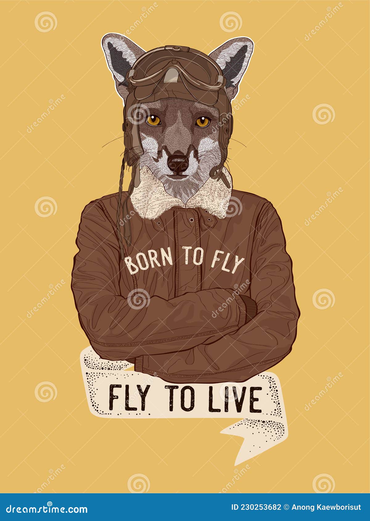 Vintage Styled Fox Pilot stock vector. Illustration of live - 230253682