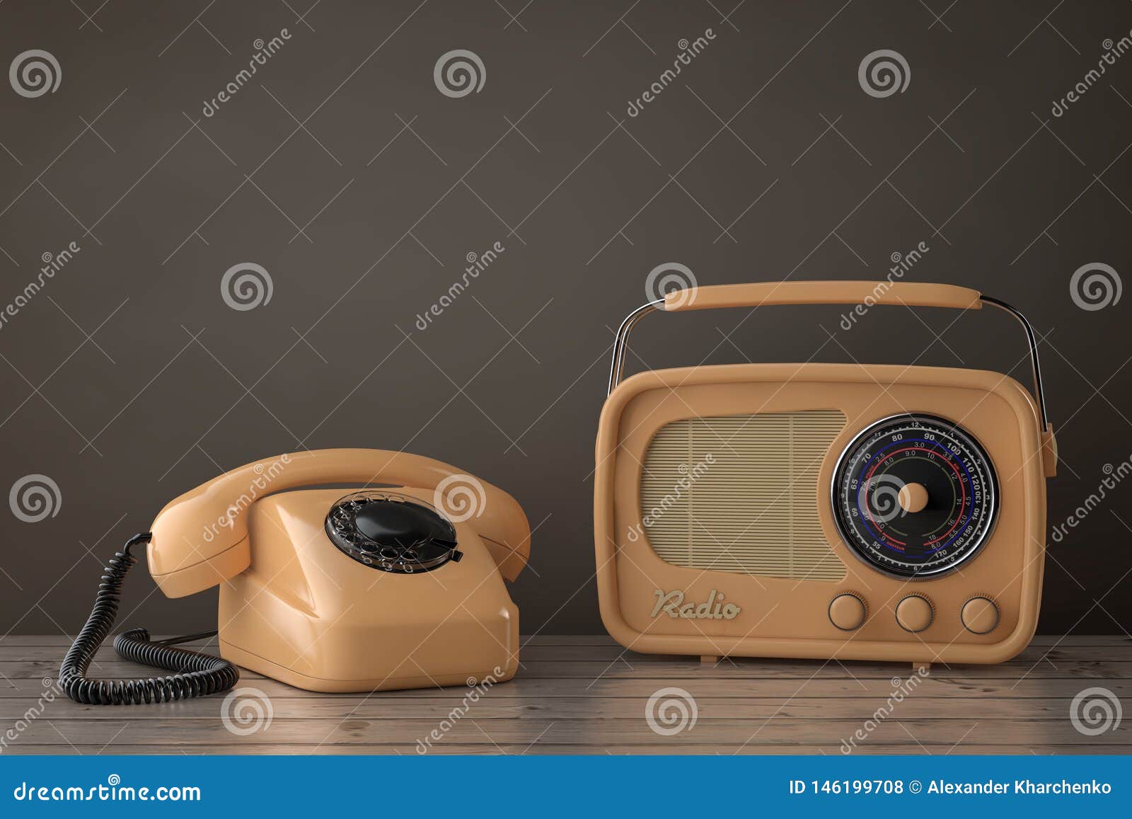 Vintage Styled Rotary Phone with Retro Radio. 3d Rendering Stock ... Vintage Styled Rotary Phone with Retro Radio. 3d Rendering Stock ...