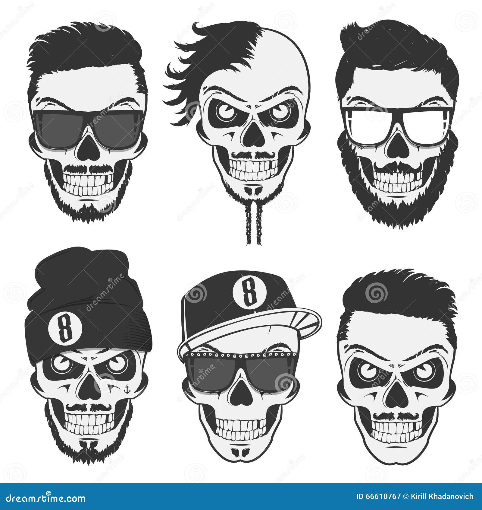 Vintage Stylish Skulls Set for Emblems,logo,tattoo,labels and Design ...
